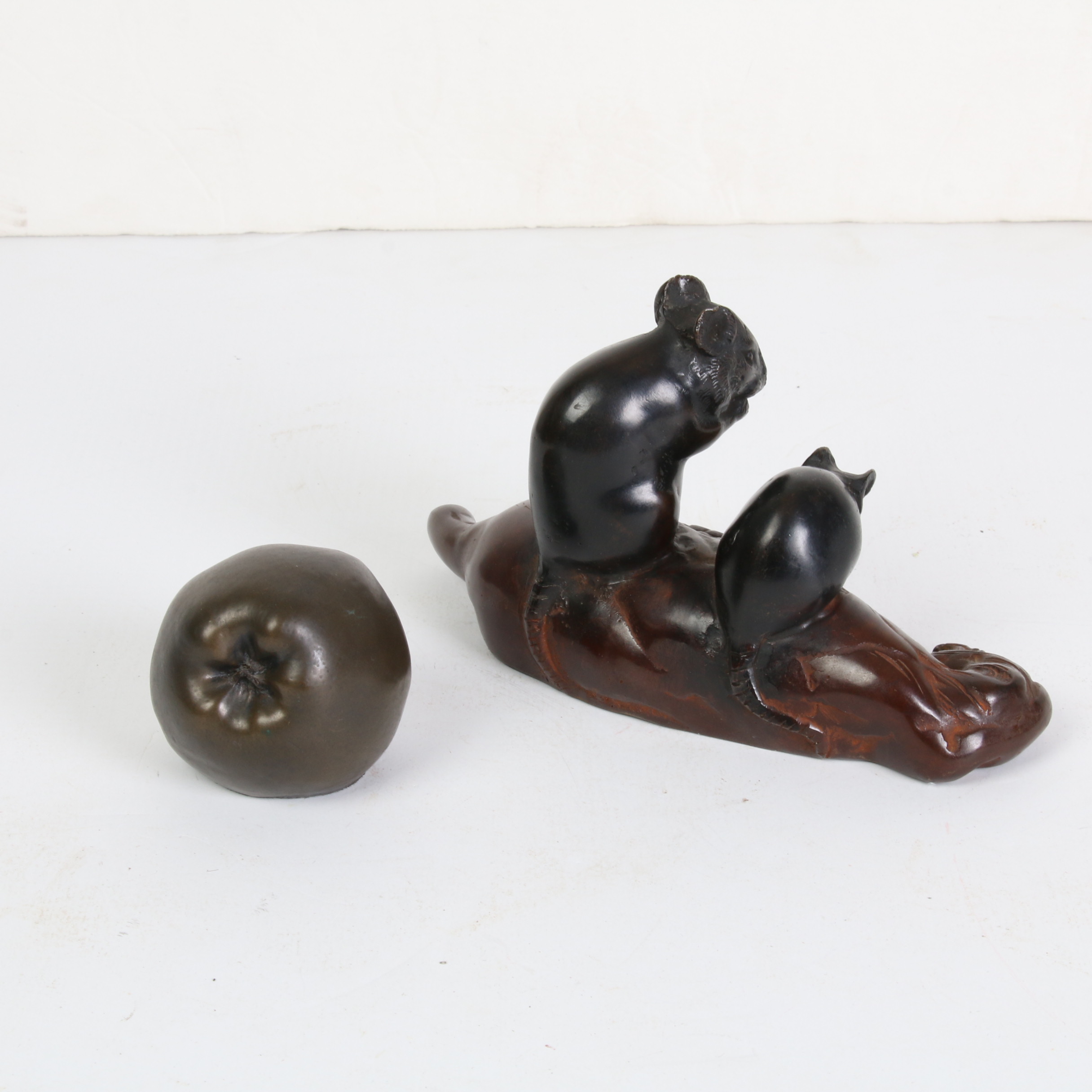Bronze Figurines Including Field Mice and Apple | EBTH