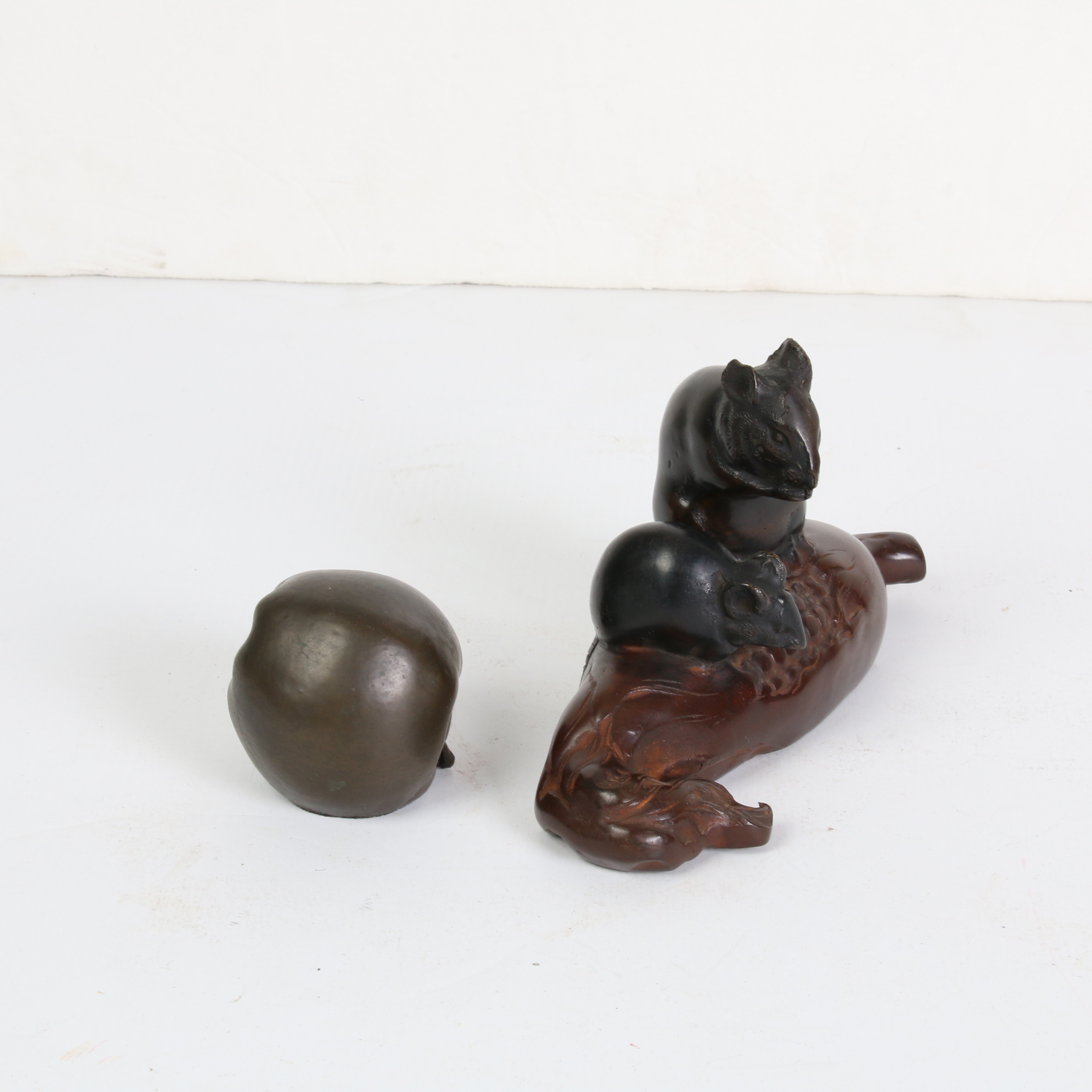Bronze Figurines Including Field Mice and Apple | EBTH