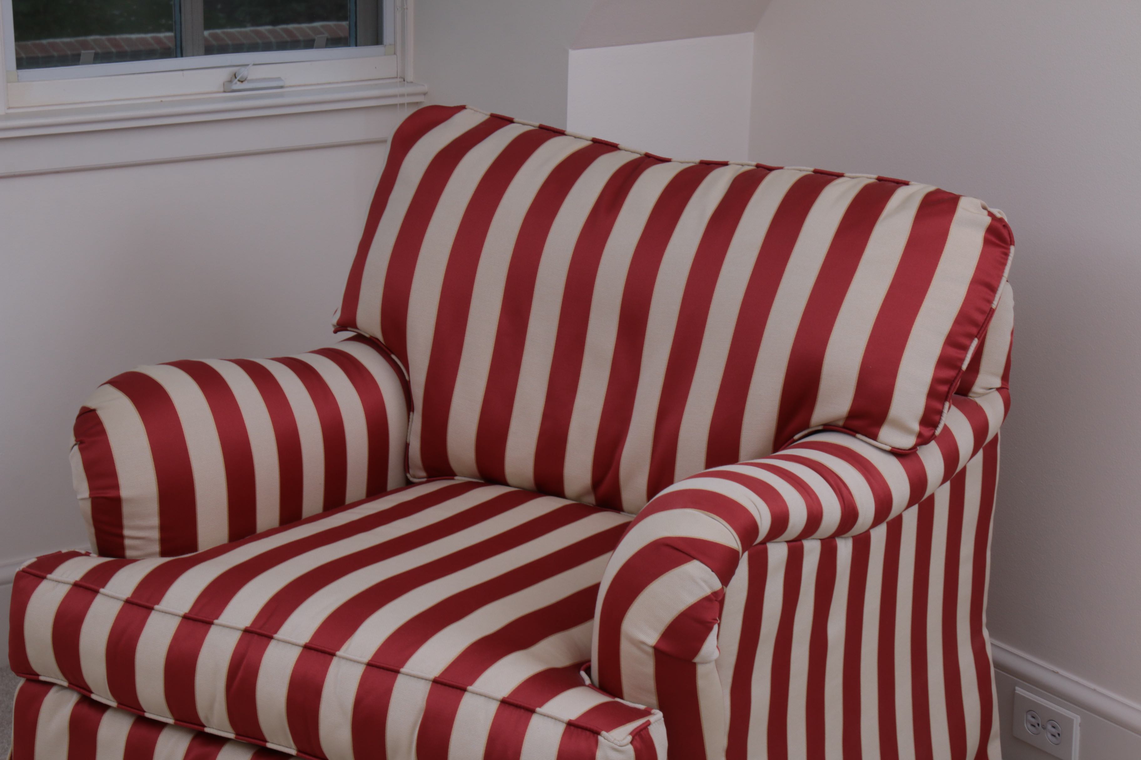 Century Furniture Striped Fabric Club Chair with Ottoman | EBTH