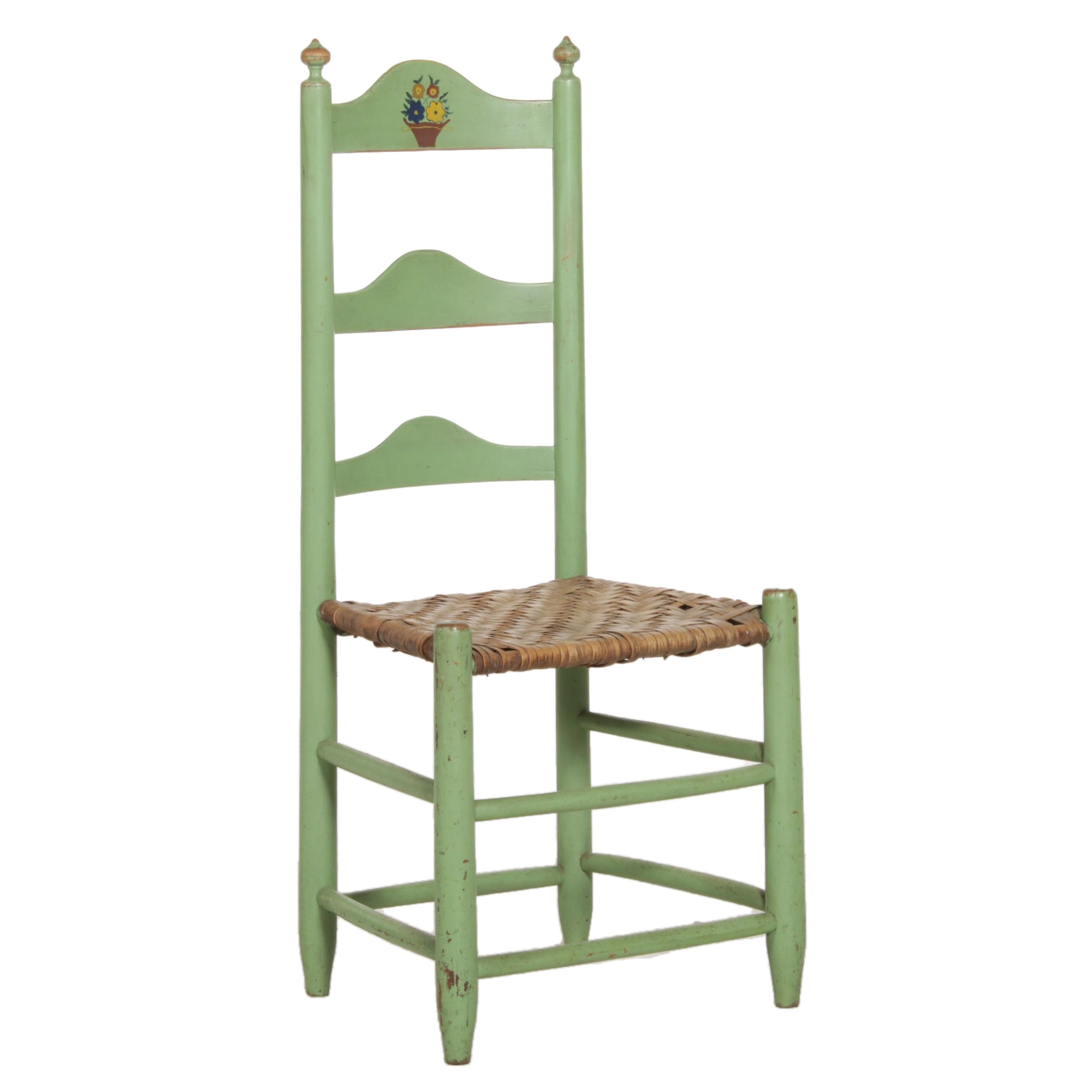 Green-Painted Ladder-Back Chair with Splint-Woven Seat | EBTH