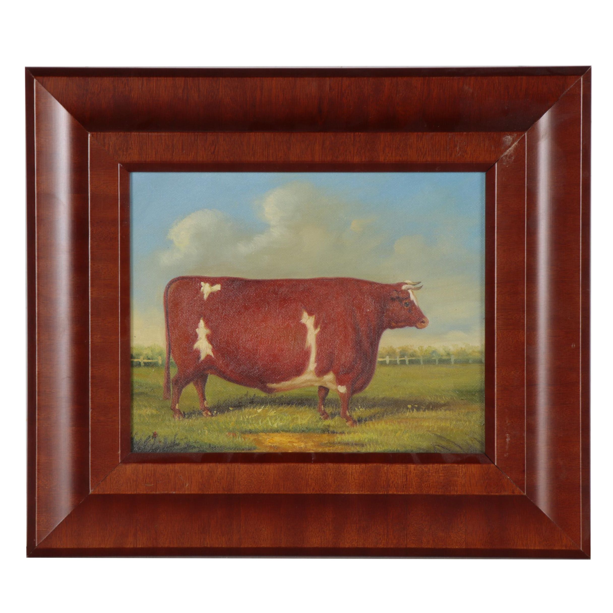 Folk Art Painting Of A Prized Competition Bull 20th Century Ebth