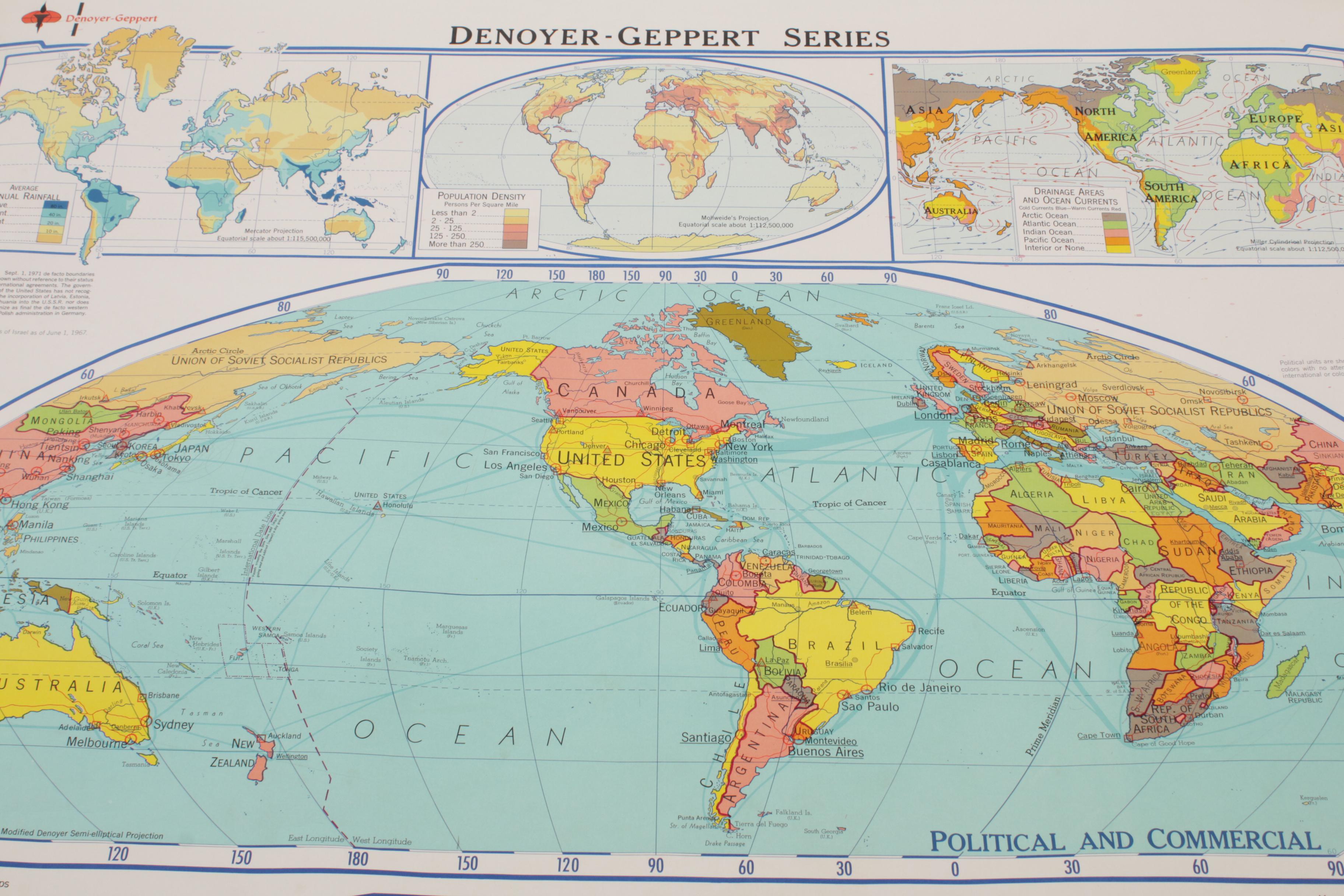Denoyer-Geppert Retractable Wall-Mounted World Map, 1960s | EBTH