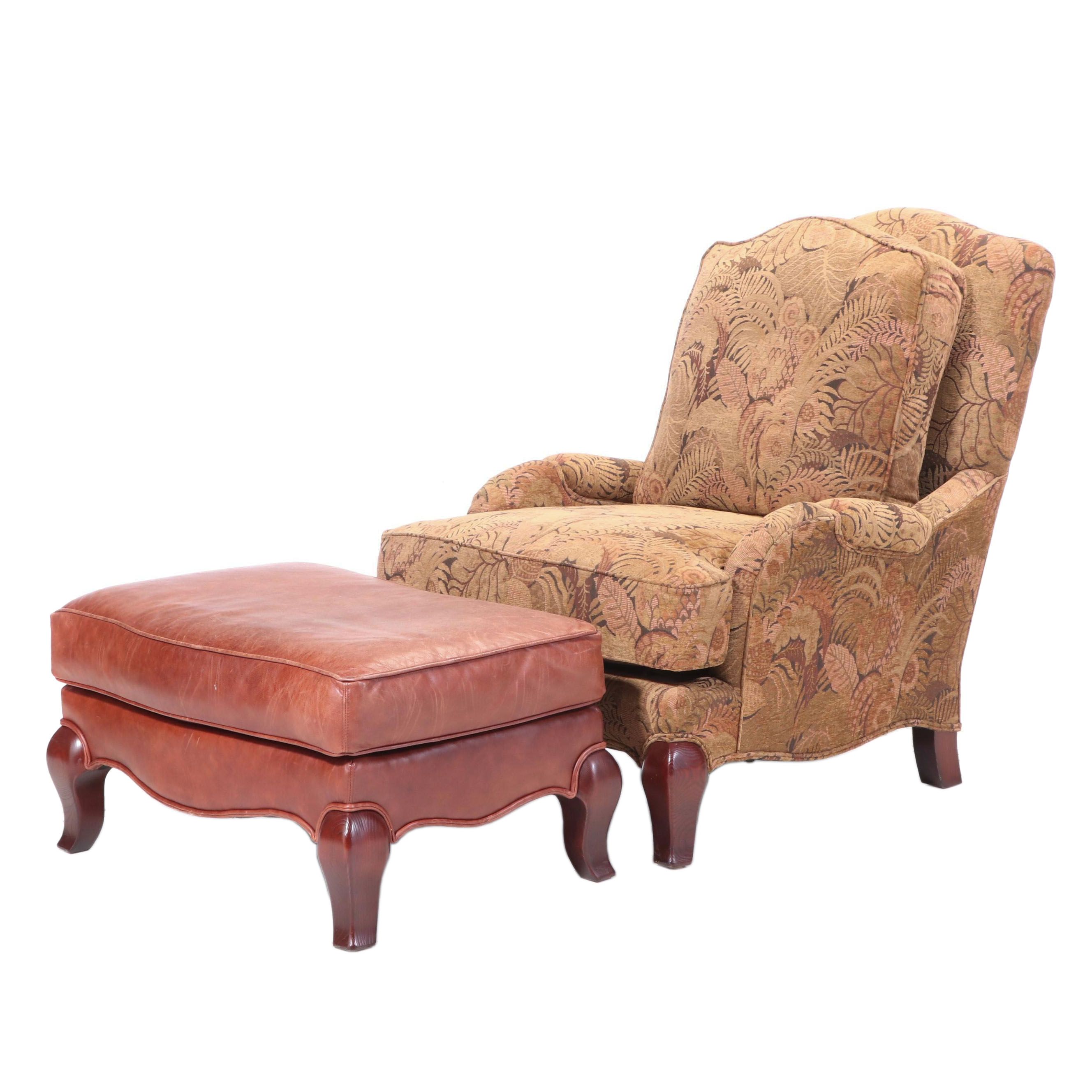 Pearson Furniture Upholstered Easy Armchair with Leather Ottoman | EBTH