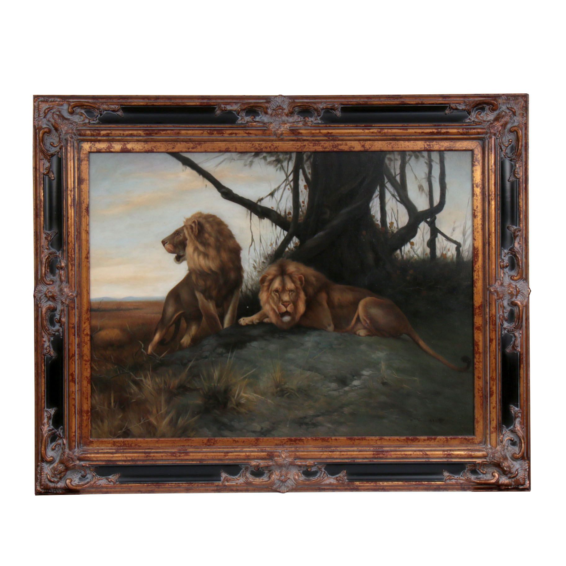 Jim Huff Oil Painting of Lions, Late 20th Century | EBTH
