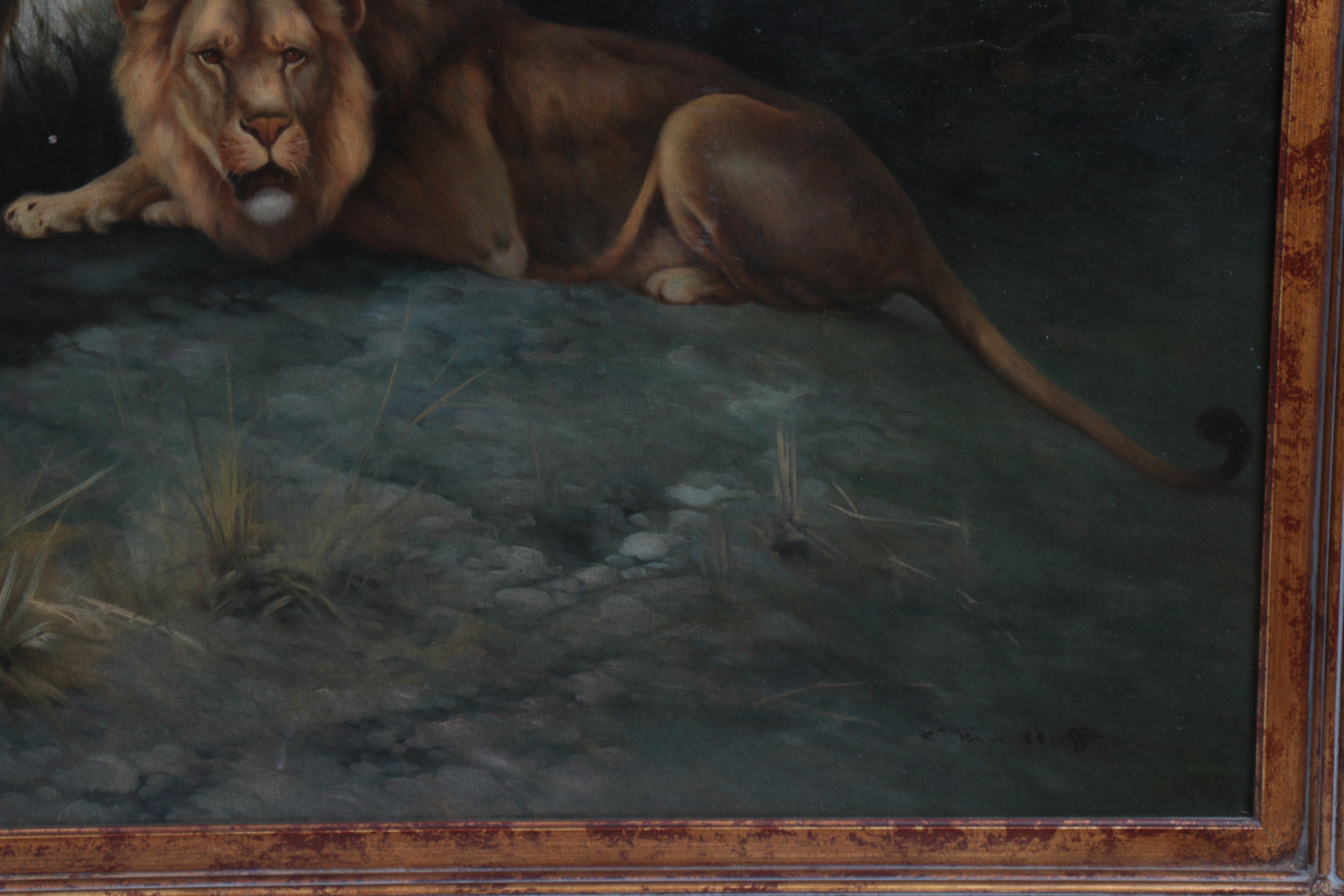 Jim Huff Oil Painting of Lions, Late 20th Century | EBTH
