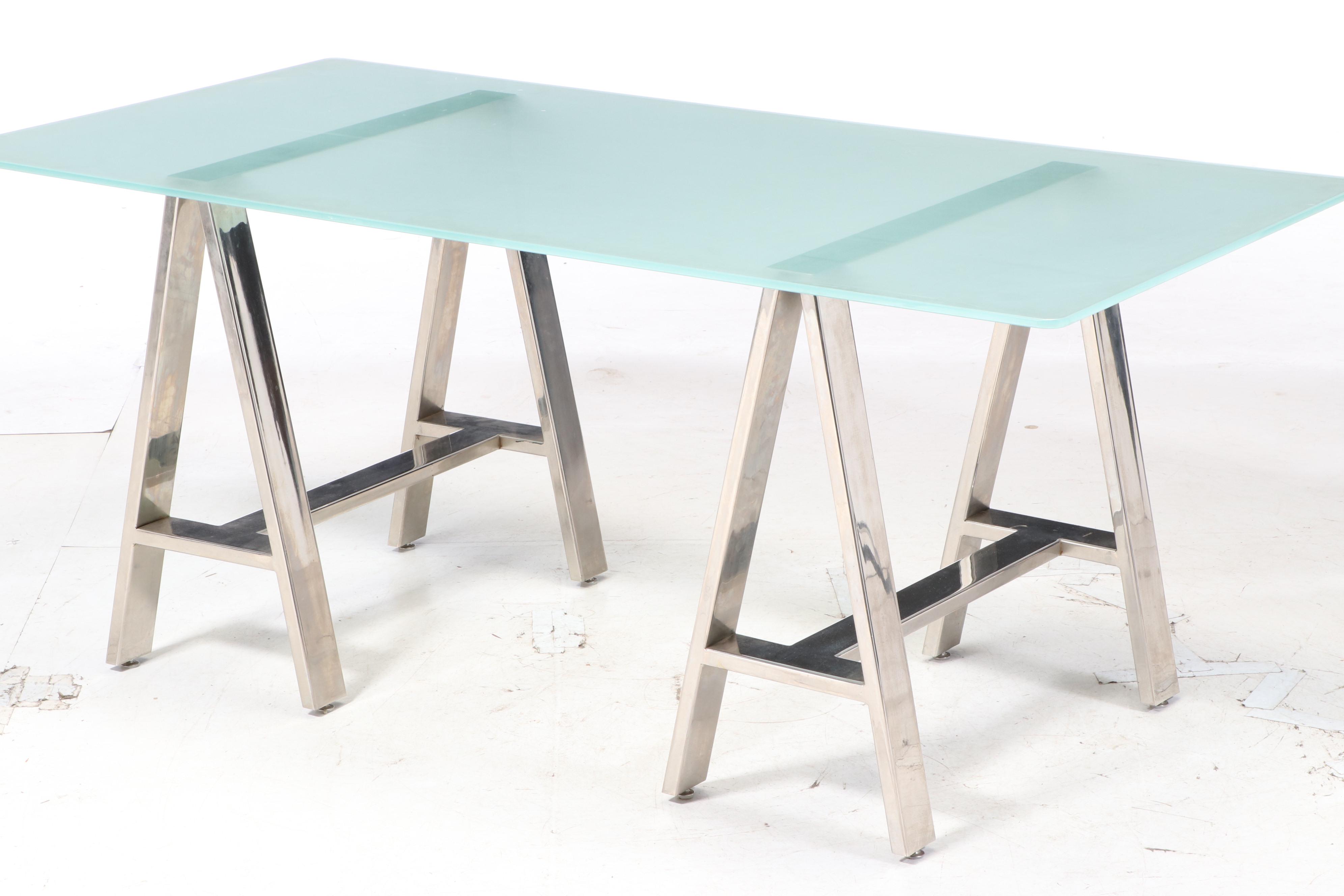 Contemporary Modern Glass and Chrome Office Desk | EBTH
