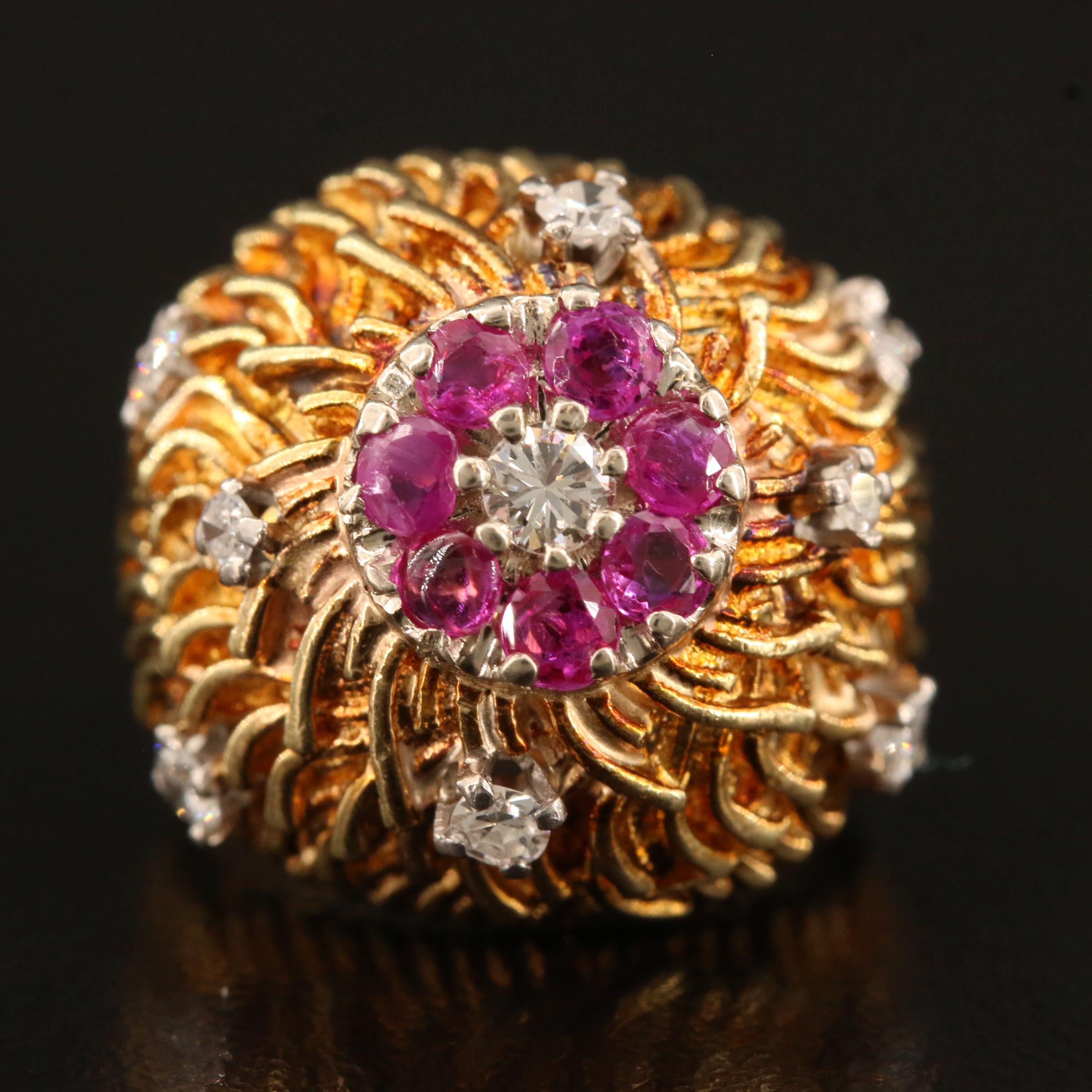 14K Diamond and Ruby Domed Ring | EBTH