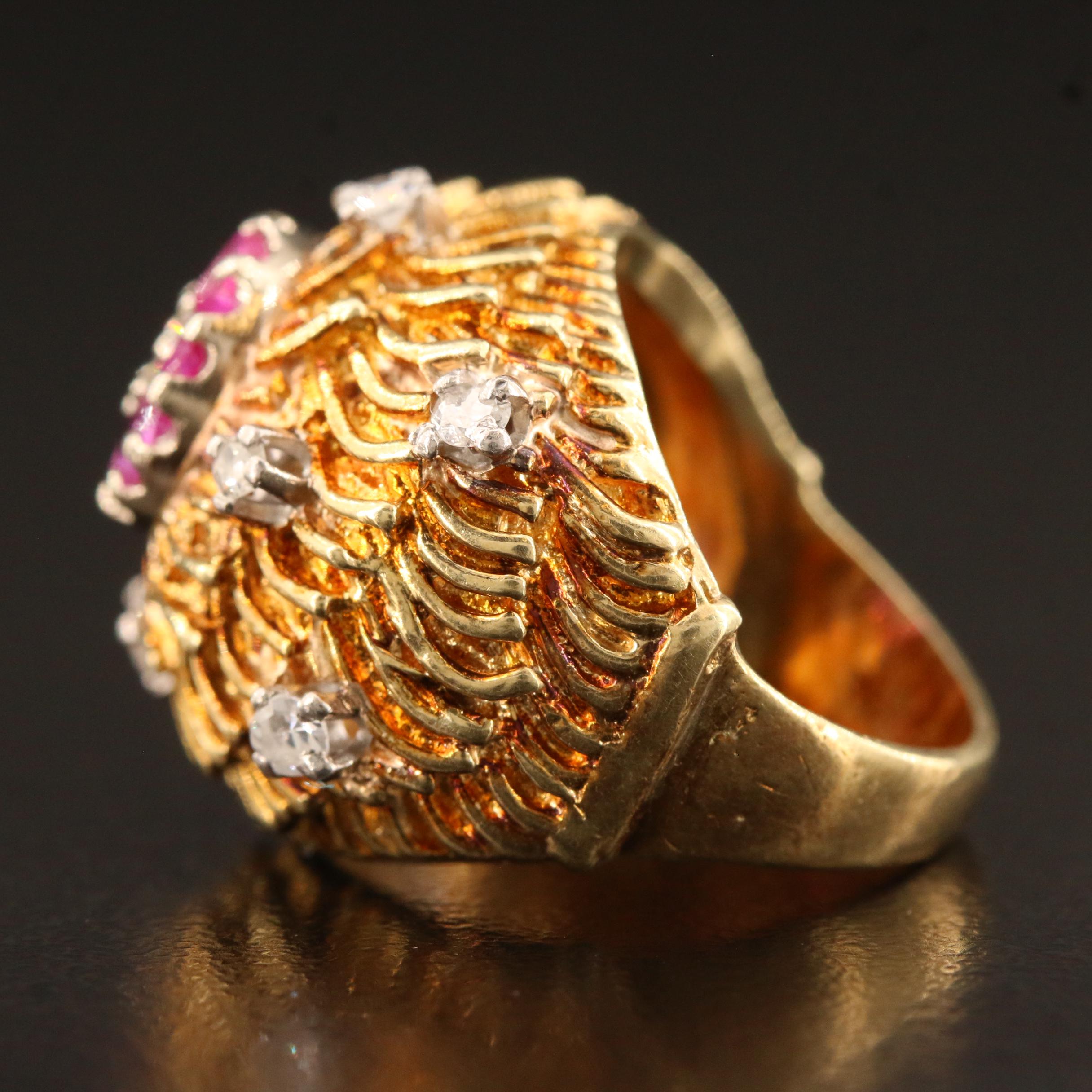 14K Diamond and Ruby Domed Ring | EBTH