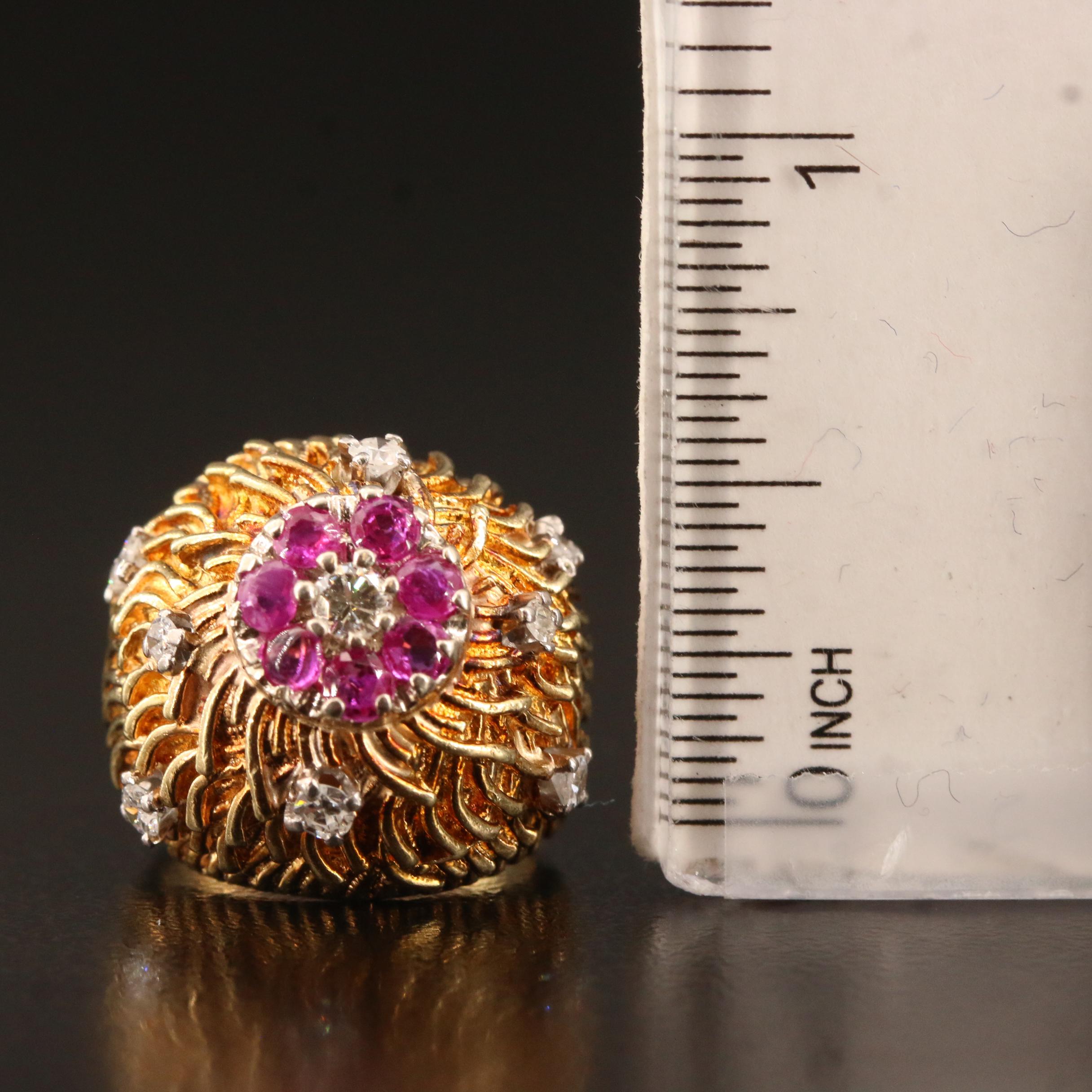 14K Diamond and Ruby Domed Ring | EBTH