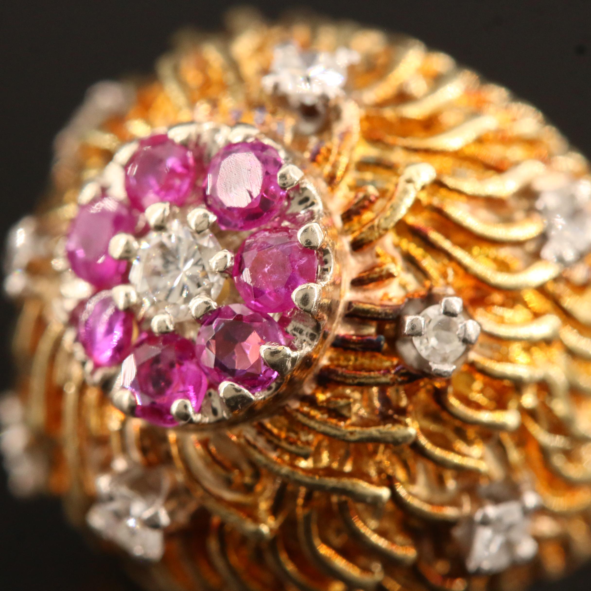 14K Diamond and Ruby Domed Ring | EBTH