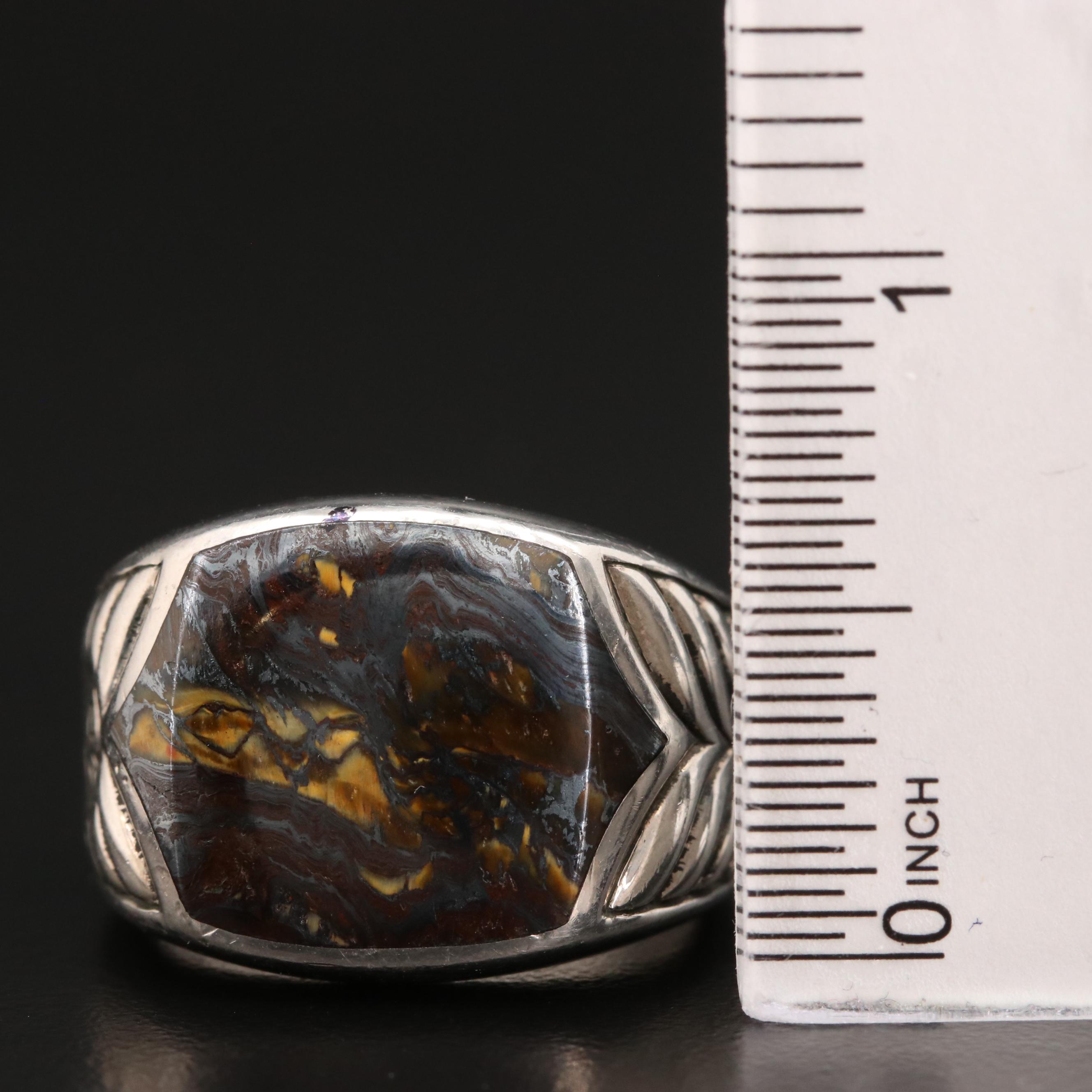 David Yurman Sterling Silver Tiger Iron Signet Cable Ring | EBTH