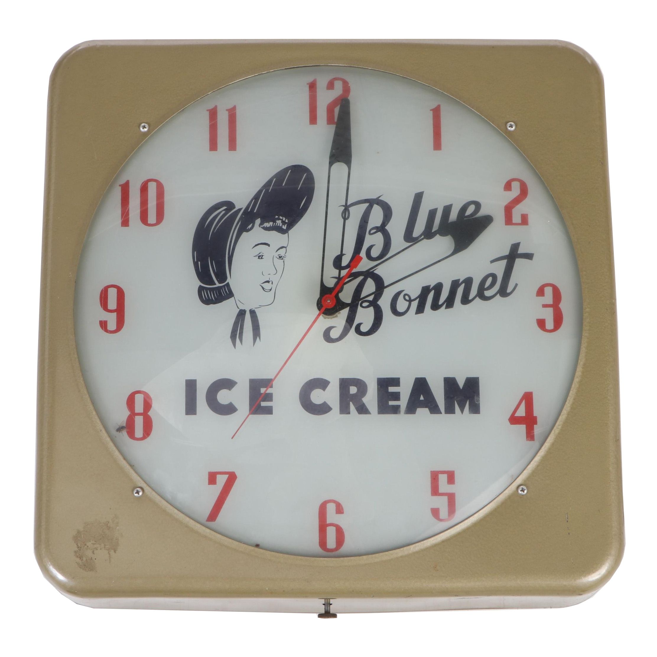 Blue Bonnet Ice Cream Light-Up Wall Clock, Mid-20th Century | EBTH