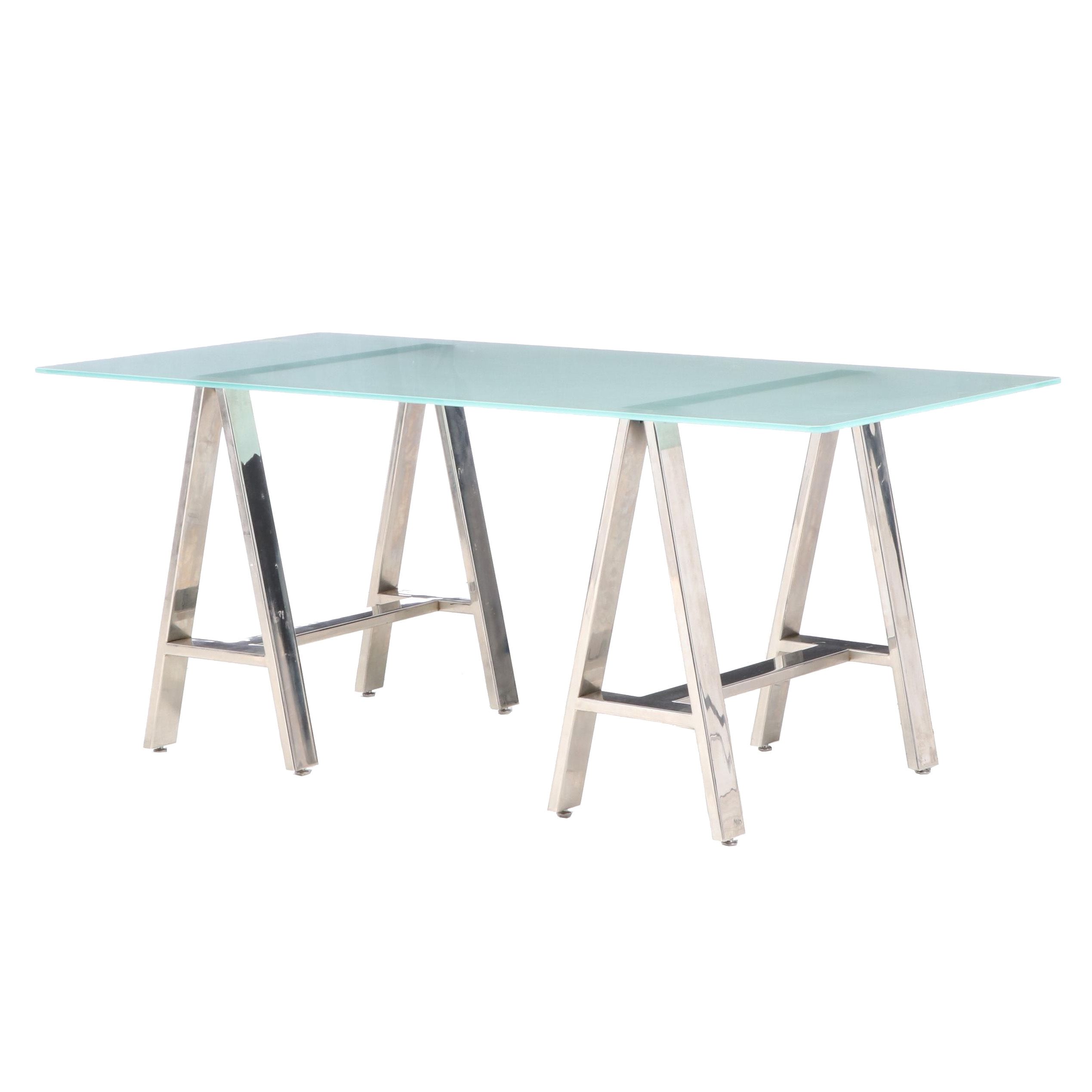 Contemporary Modern Glass and Chrome Office Desk | EBTH