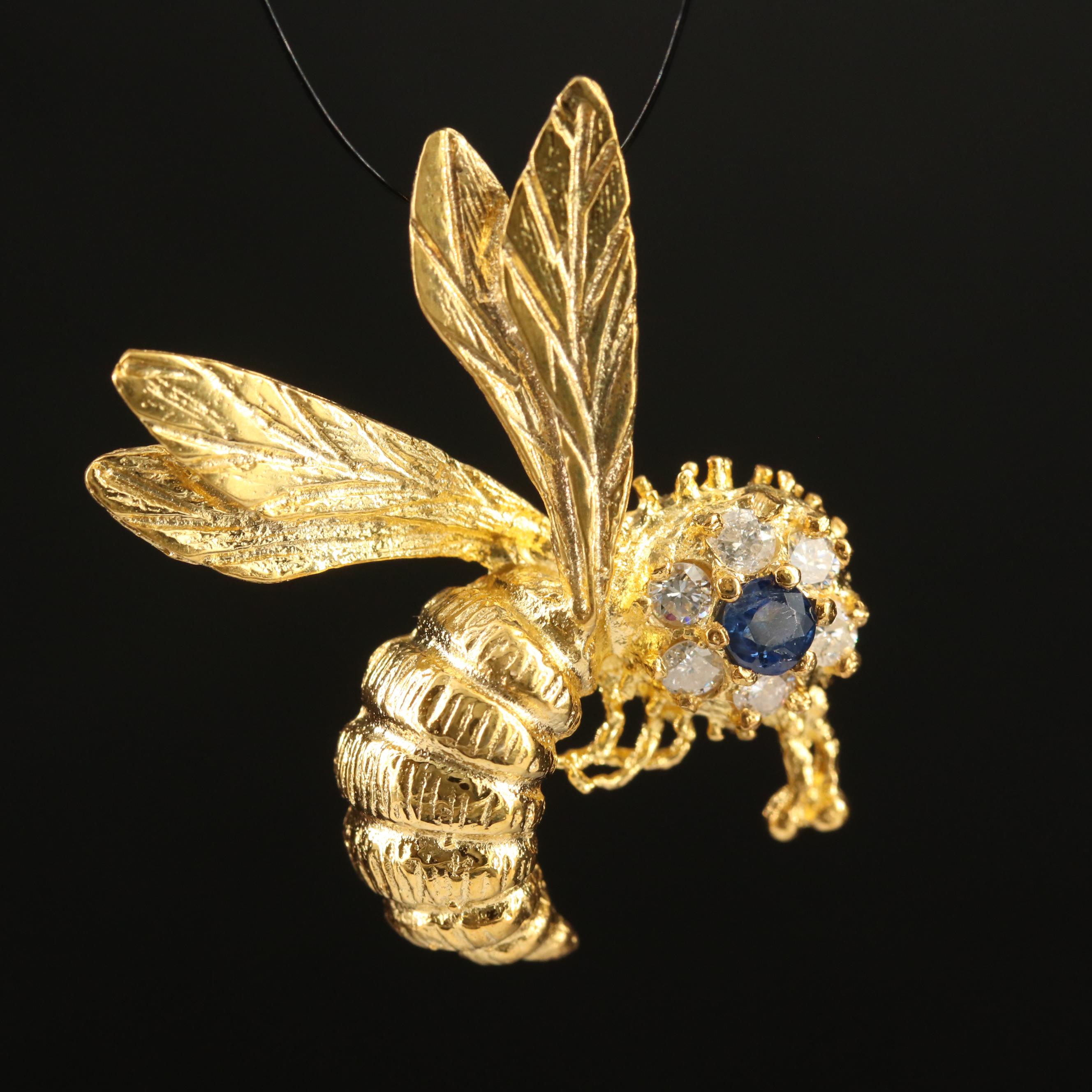 14K Sapphire and Diamond Bee Pendant | EBTH