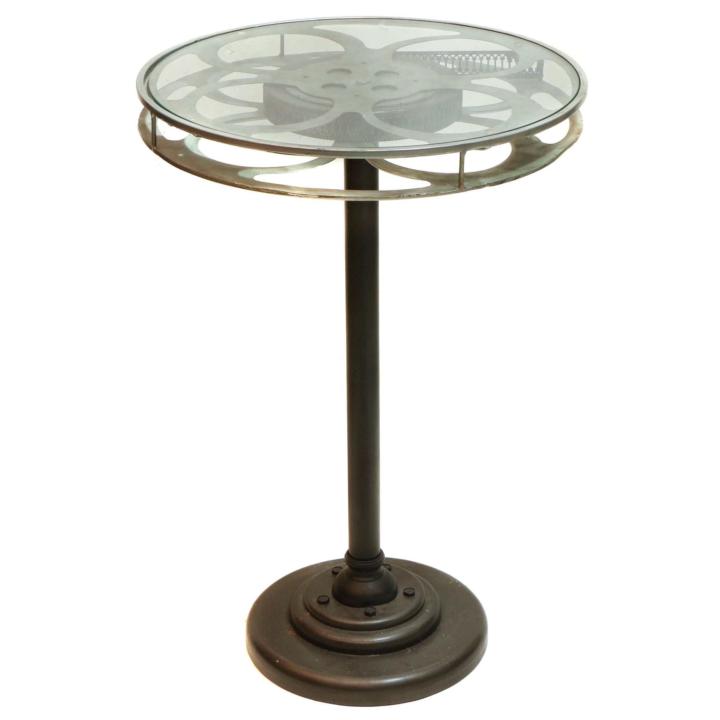 Film Reel Glass Top Accent Table | EBTH