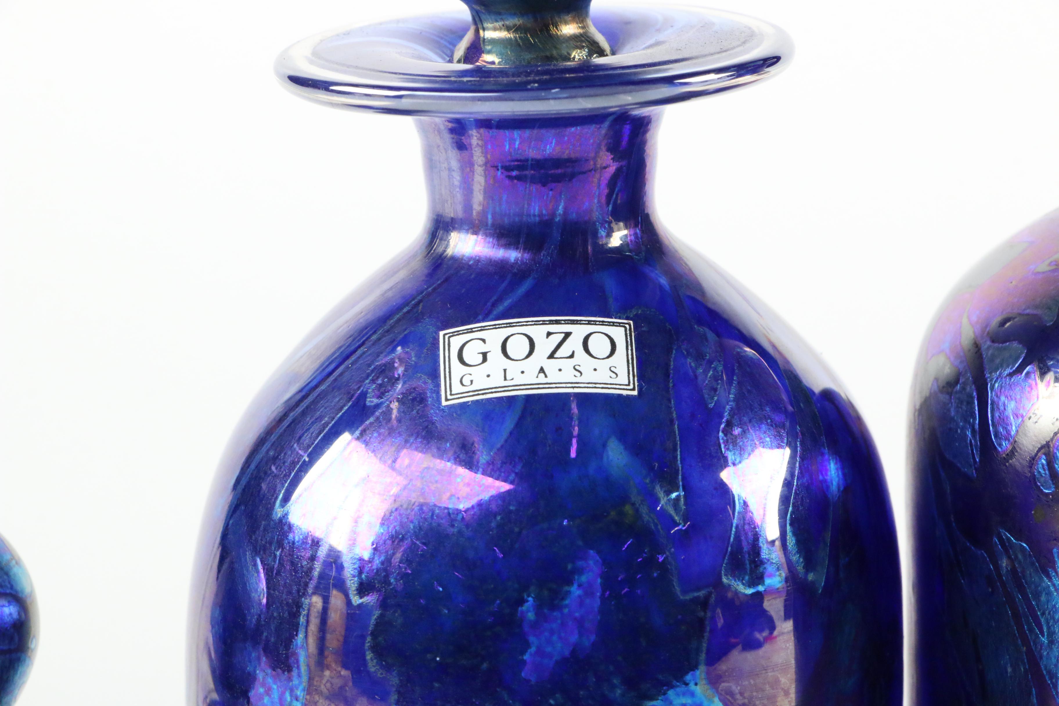 Gozo Iridescent Art Glass Bottles with Stoppers | EBTH