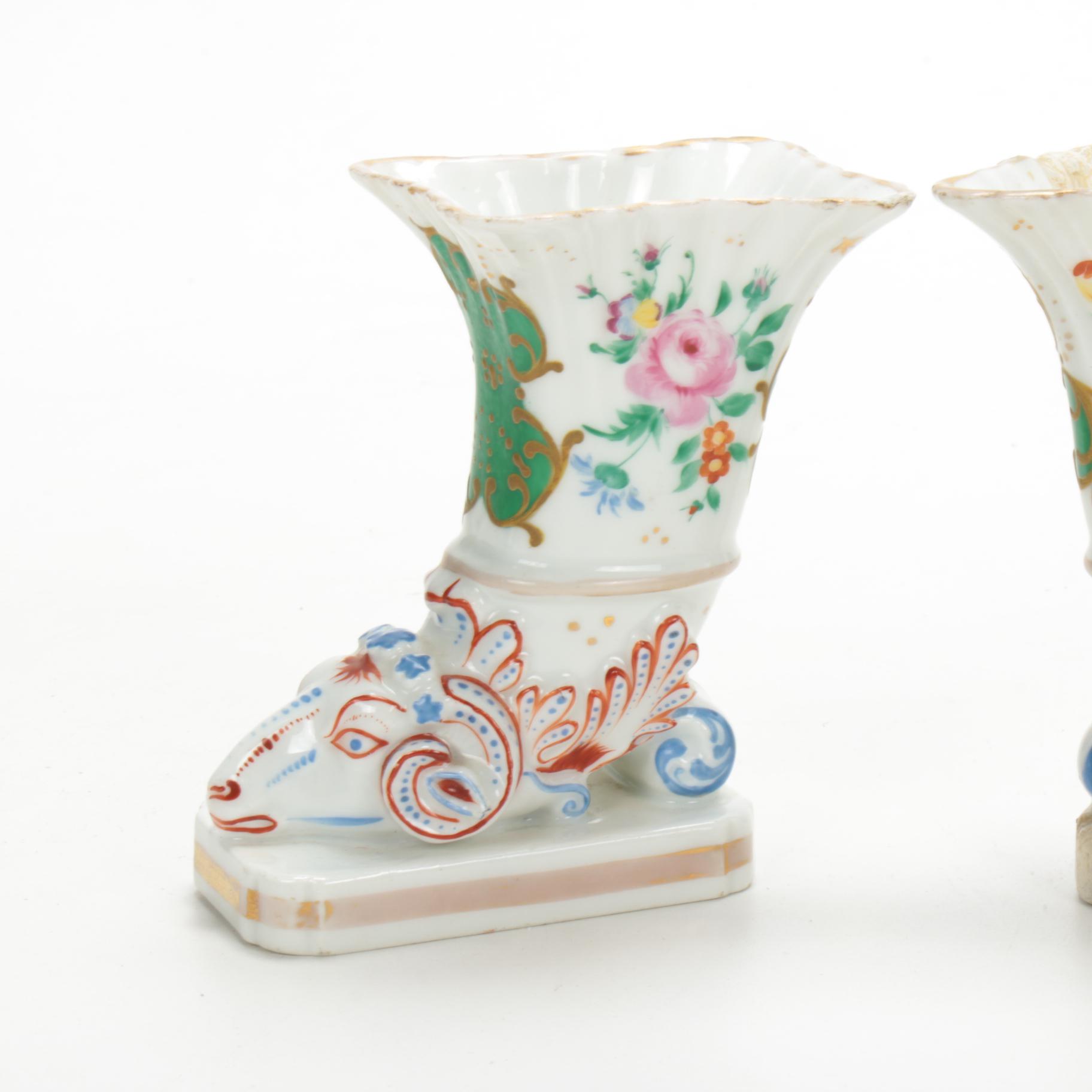 Pair of Rockingham England Porcelain Ram's Head Vases, Mid 19th-Century ...
