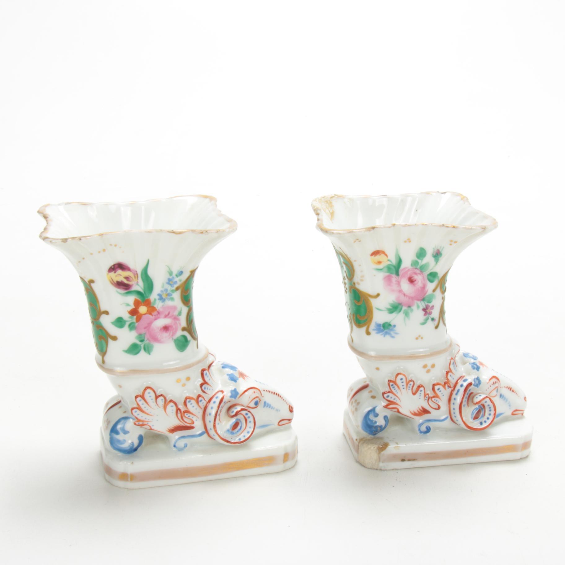 Pair of Rockingham England Porcelain Ram's Head Vases, Mid 19th-Century ...