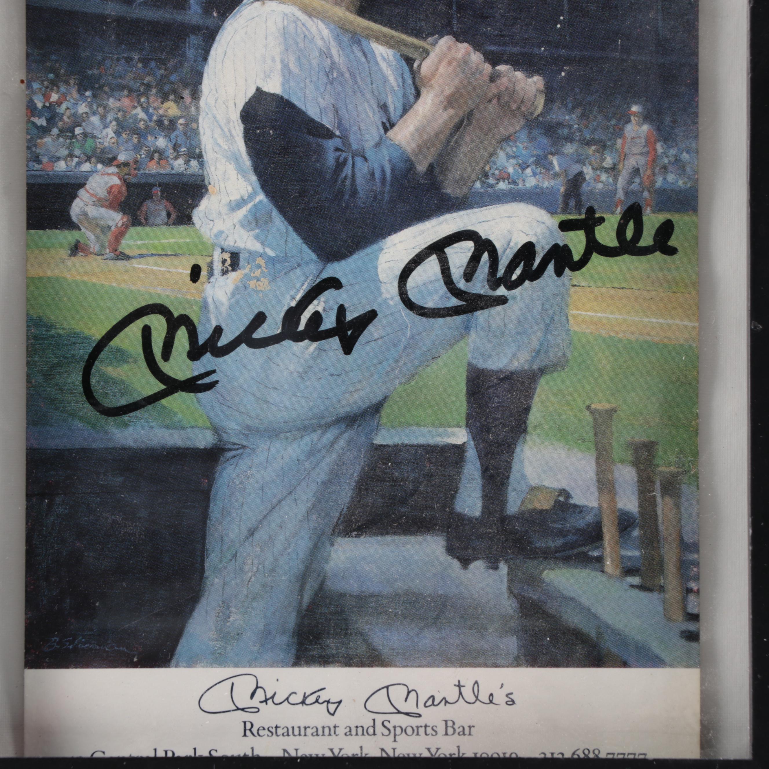 Mickey Mantle Signed Restaurant Postcard with a Commemorative Plate ...