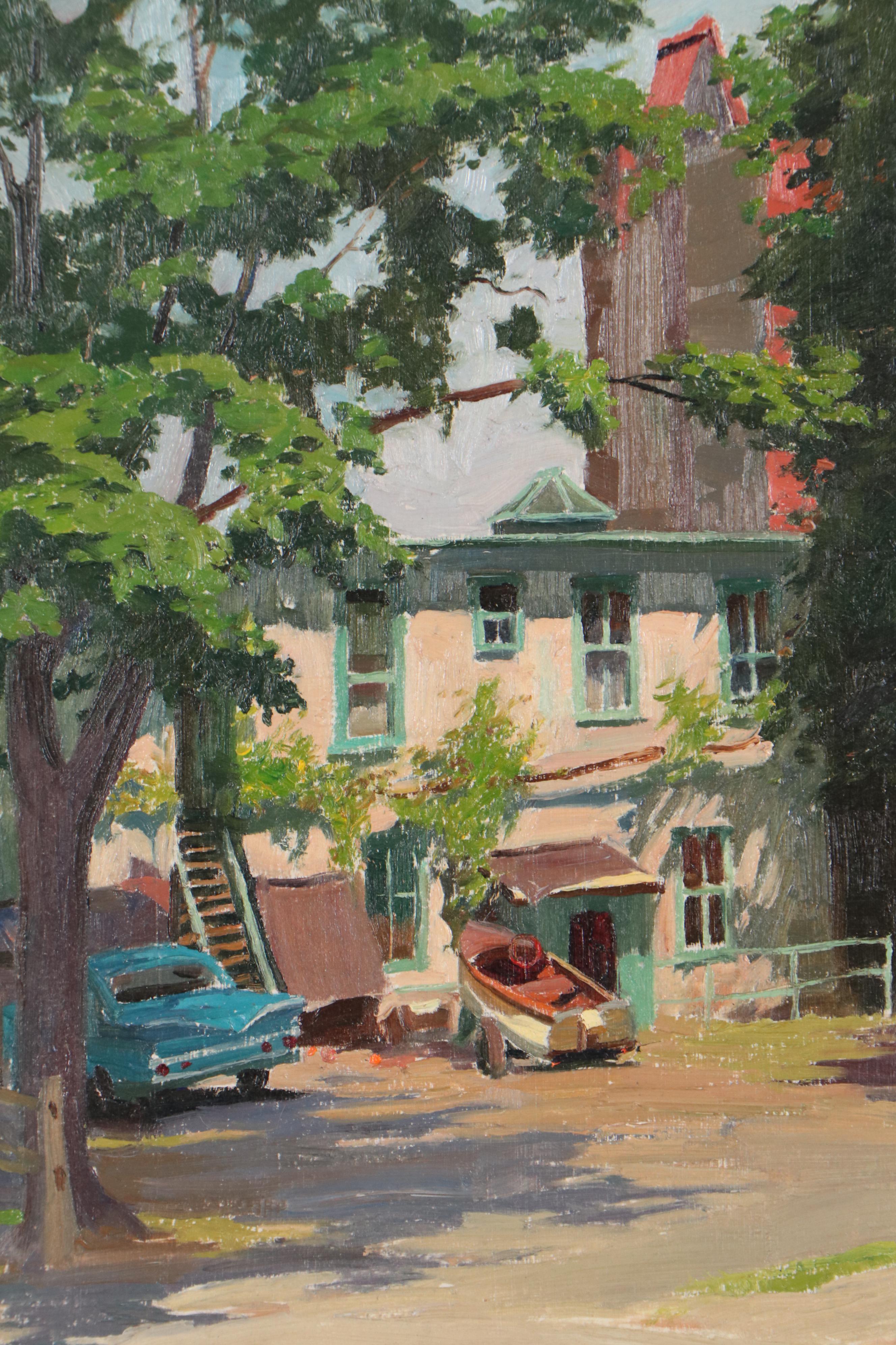Edmond James Fitzgerald Oil Painting of Residential Scene, Late 20th ...
