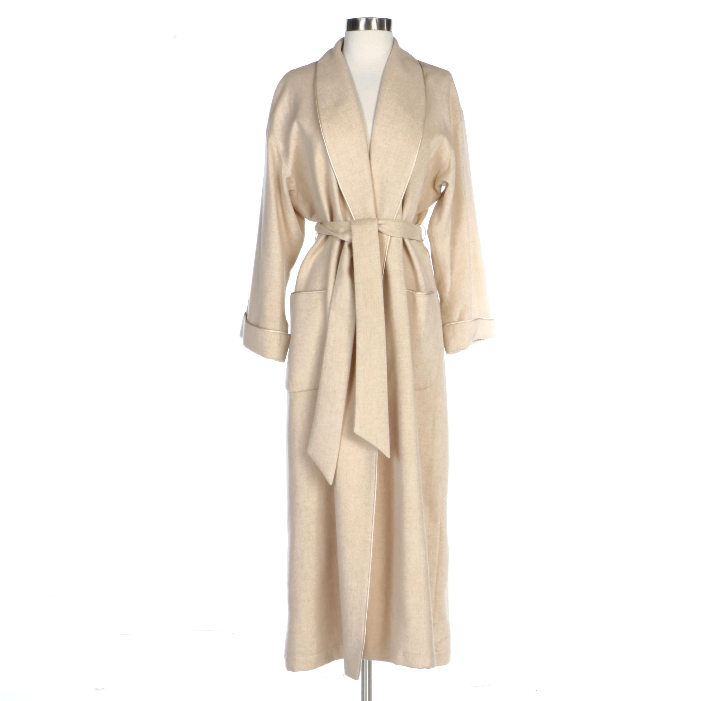 Daniel Hanson Oatmeal Cashmere Robe with Silk Trim, Made in England | EBTH