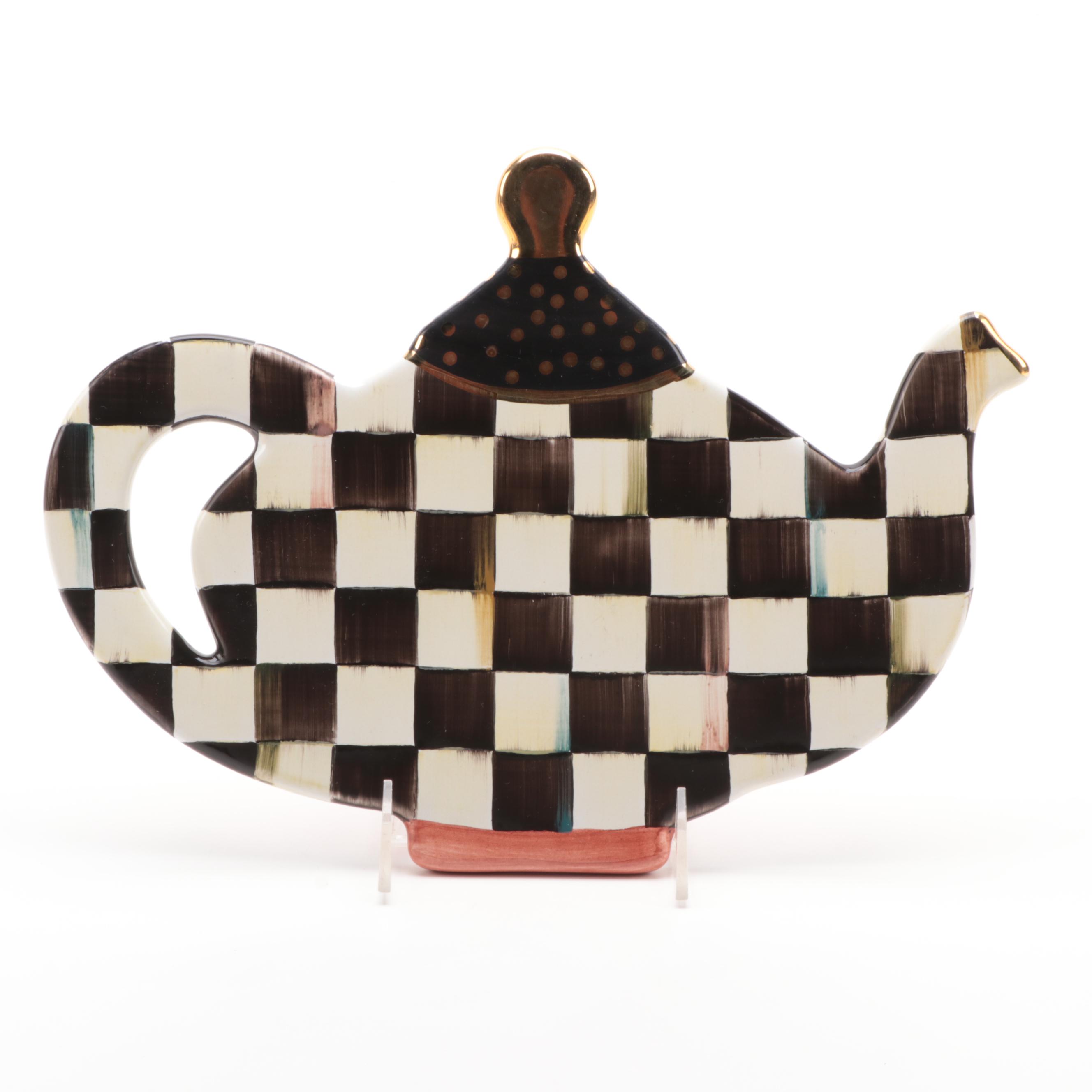 MacKenzie-Childs Enameled Metal Teapot with Tiered Serving Tray and ...