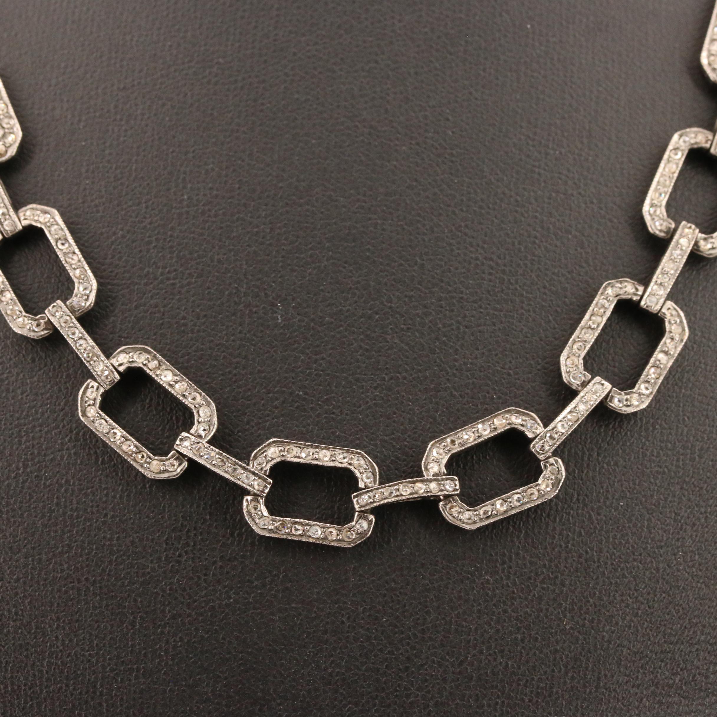 Sterling Silver Diamond Necklace Featuring Chain Link Design | EBTH