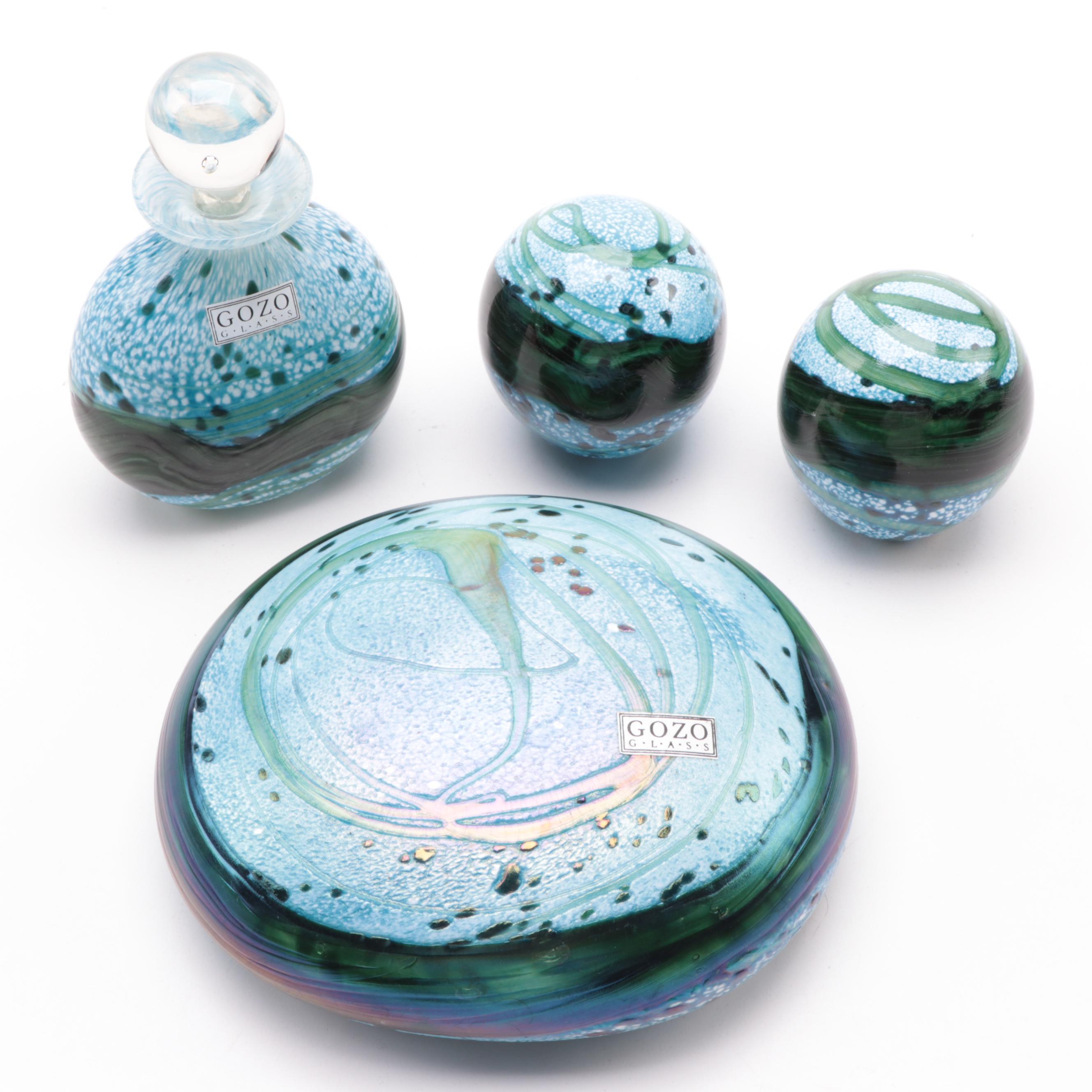 Gozo Glass "Seaweed" Art Glass Paperweights and Perfume Bottle | EBTH