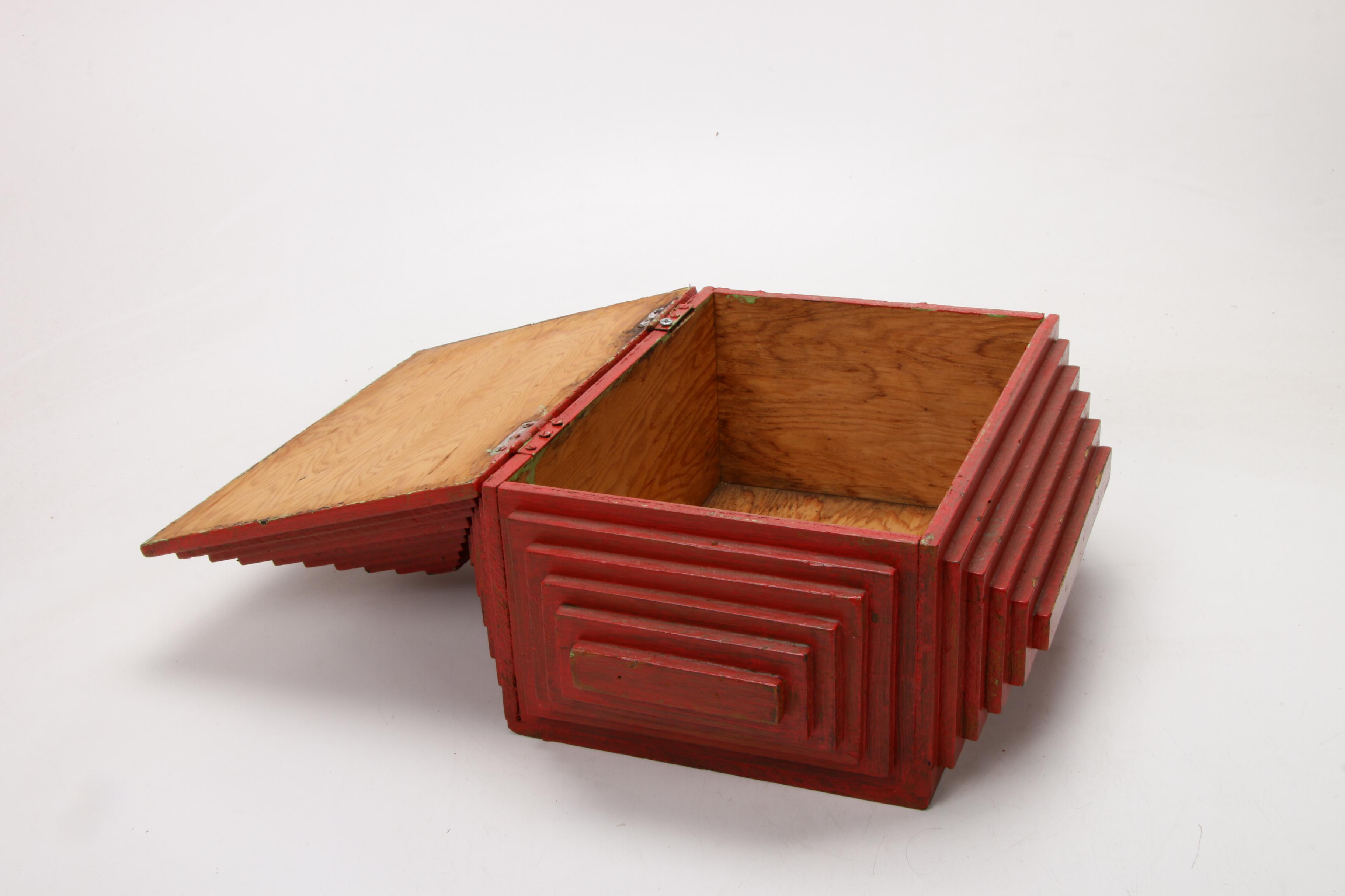 Folk Art Red Painted Wood Step Box, Mid-20th Century | EBTH