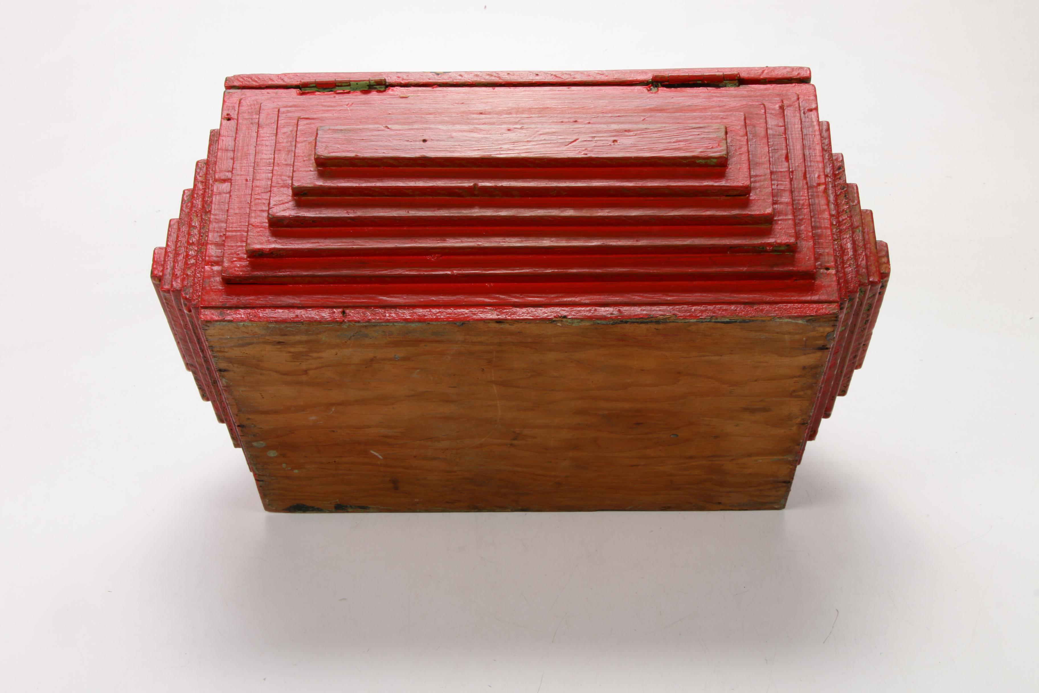 Folk Art Red Painted Wood Step Box, Mid-20th Century | EBTH