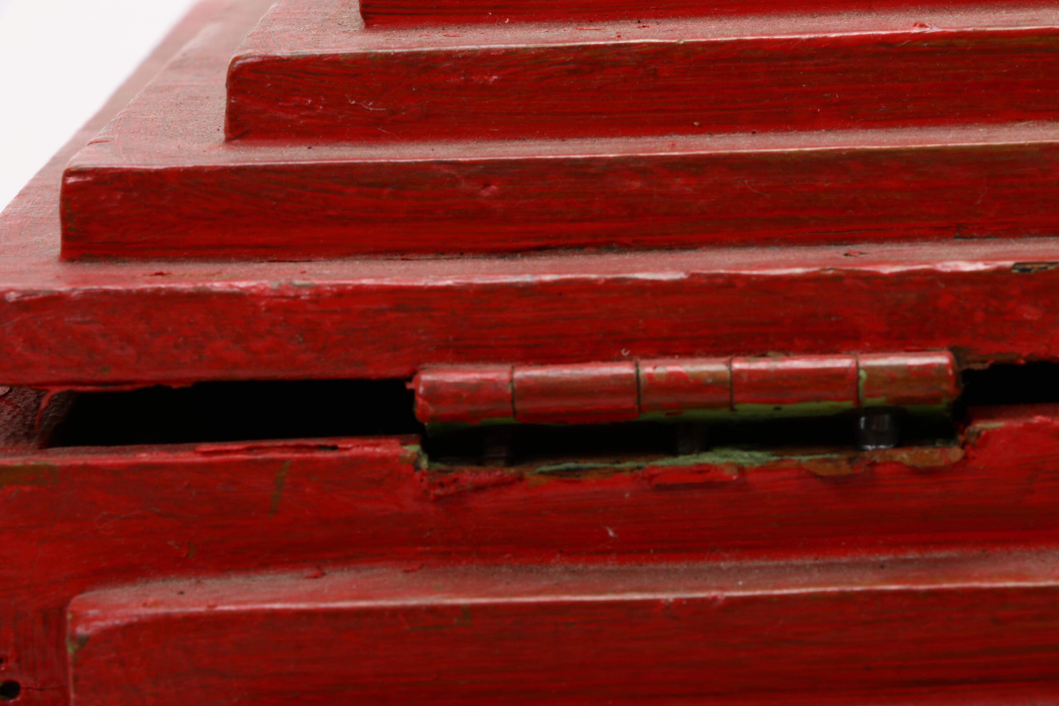 Folk Art Red Painted Wood Step Box, Mid-20th Century | EBTH