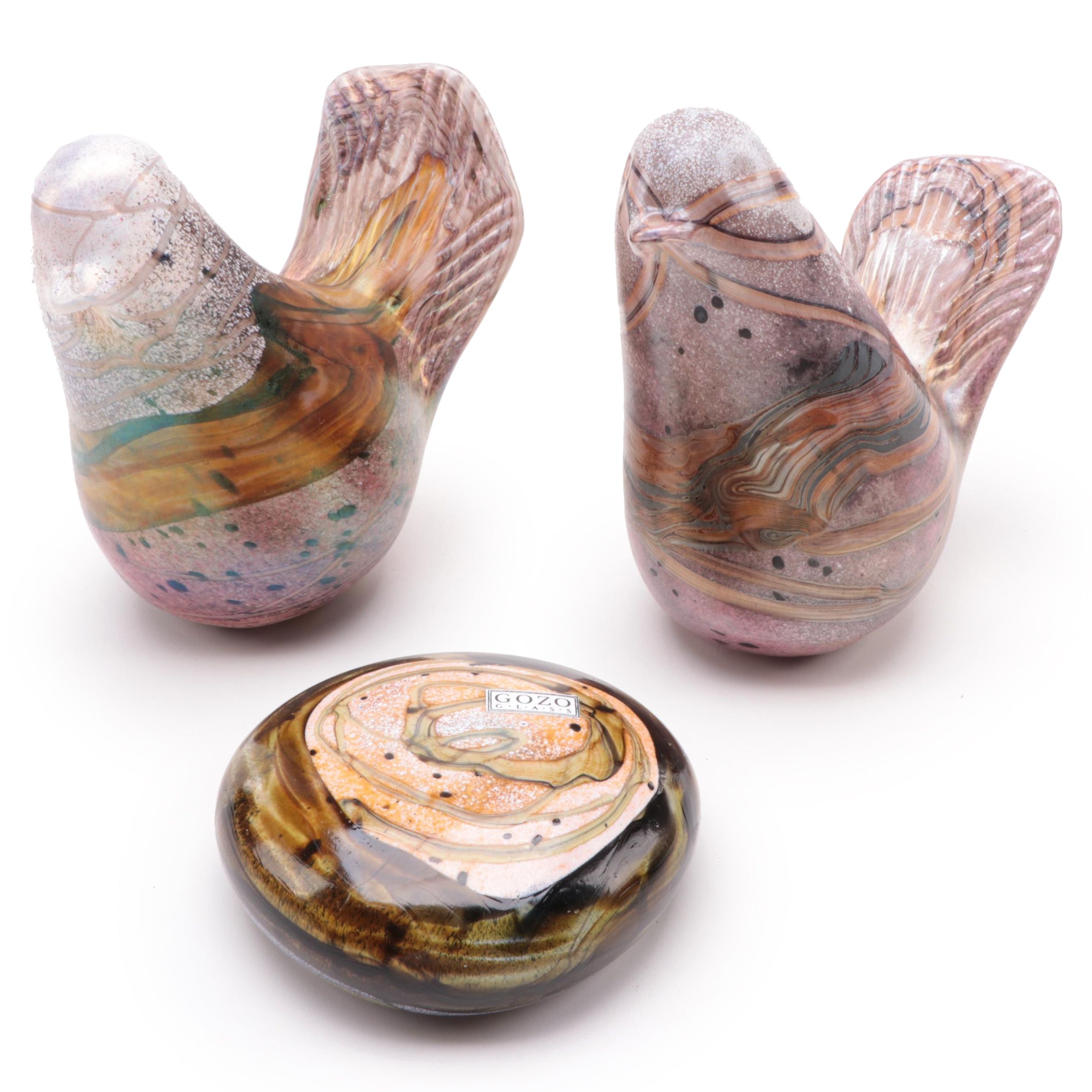Gozo Maltese Art Glass Bird Figurines and "Seashell" Paperweight | EBTH