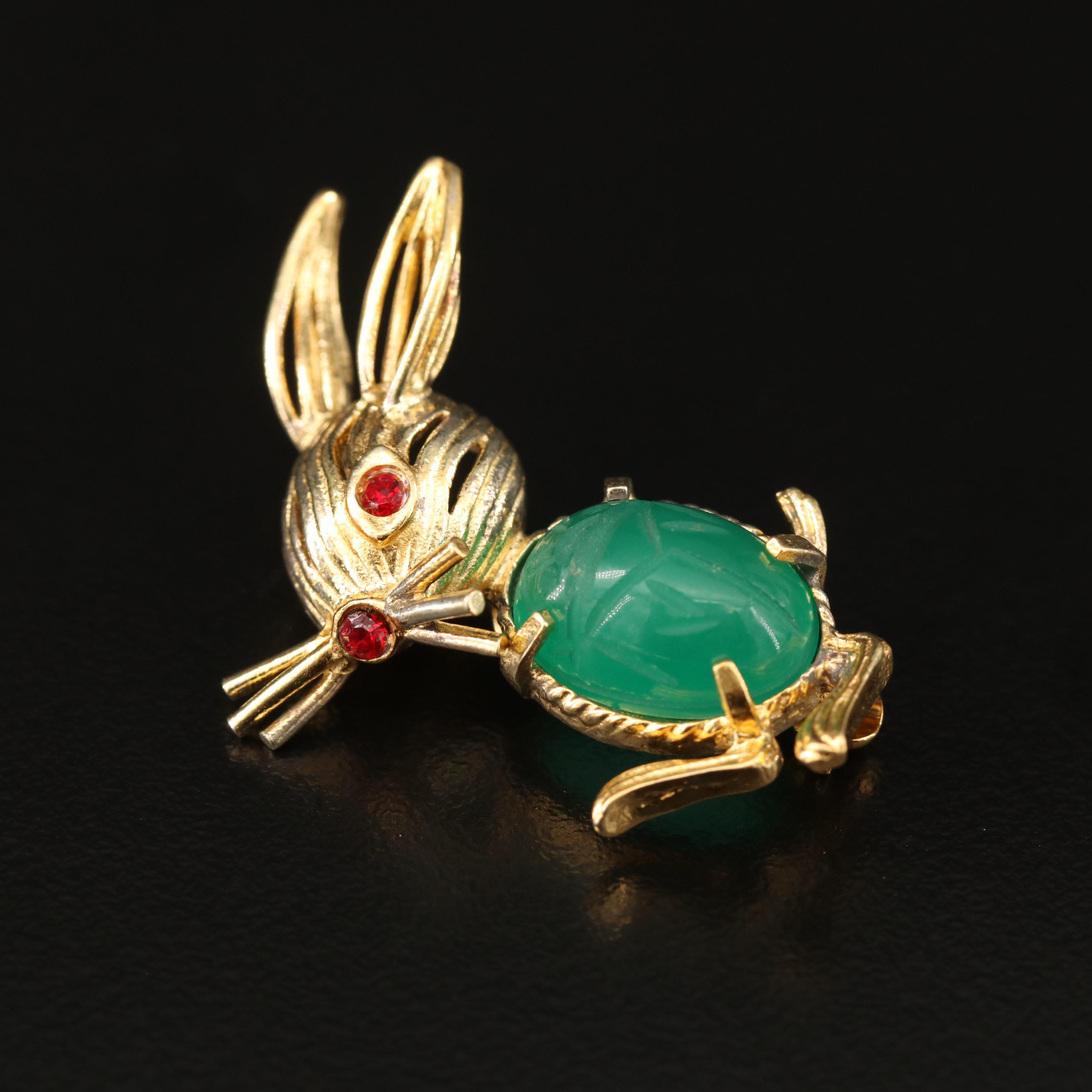 Vintage Sterling Silver Chalcedony and Rhinestone Bunny Rabbit Brooch ...