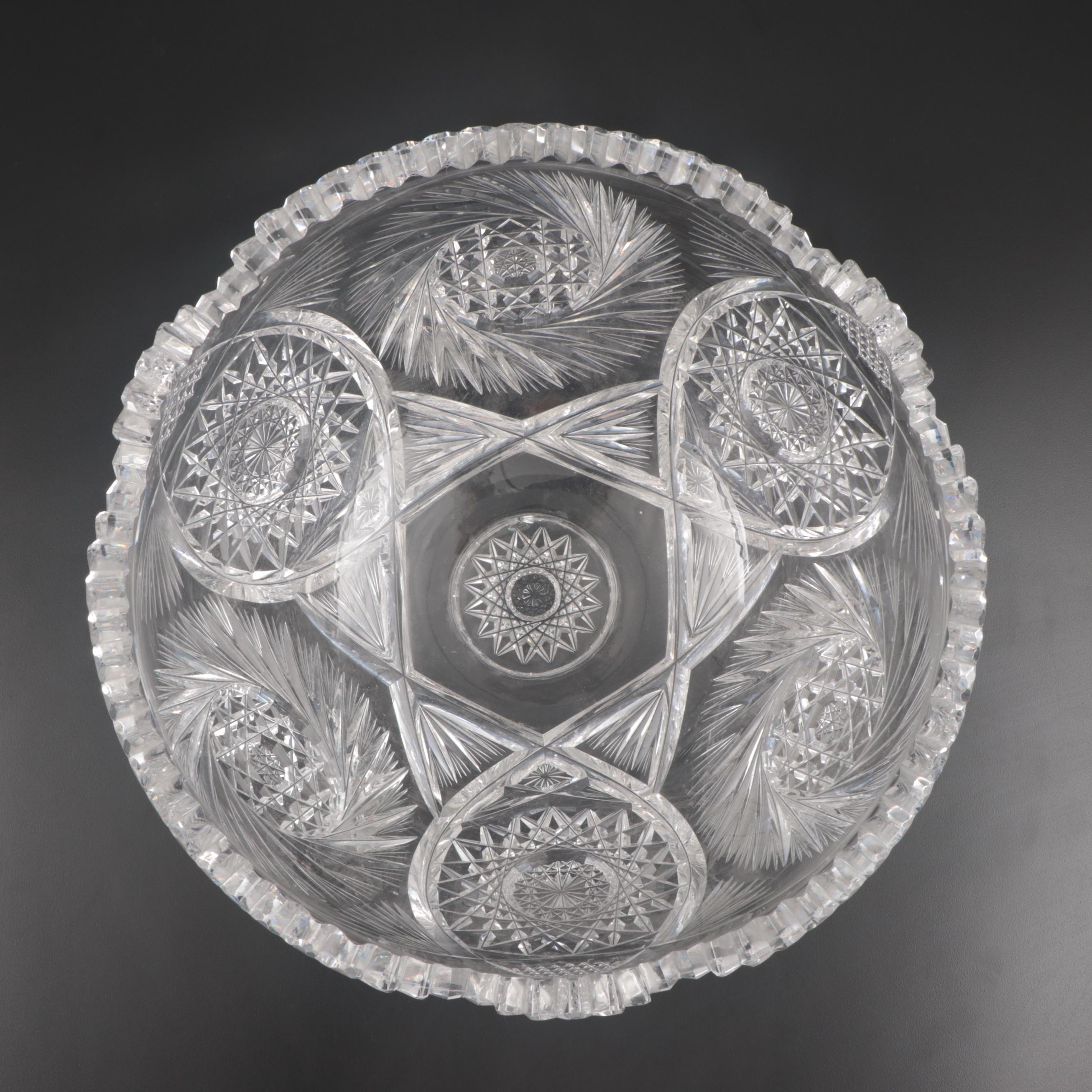 American Brilliant Cut Two-Piece Cut Glass Punch Bowl | EBTH