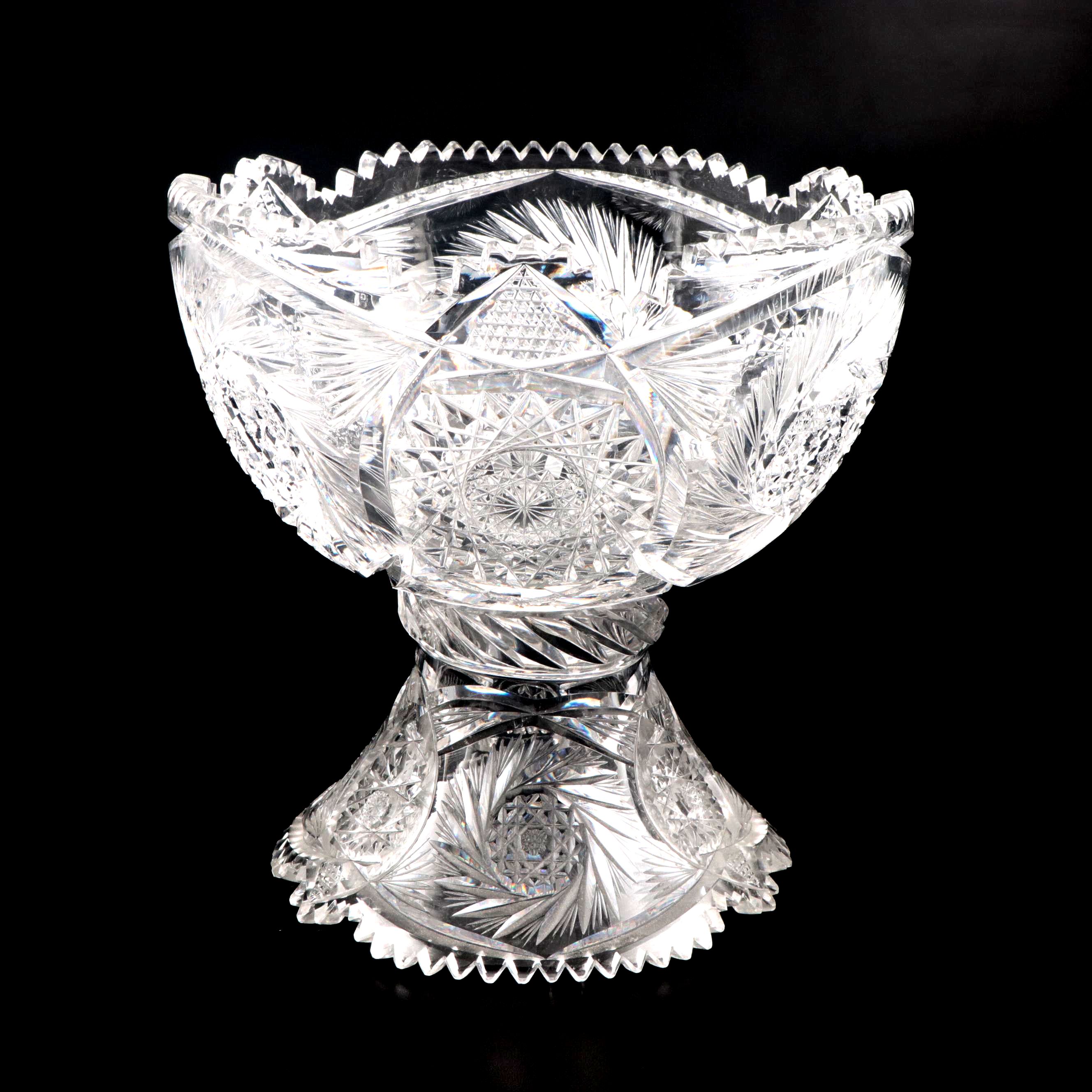 American Brilliant Cut Two-Piece Cut Glass Punch Bowl | EBTH