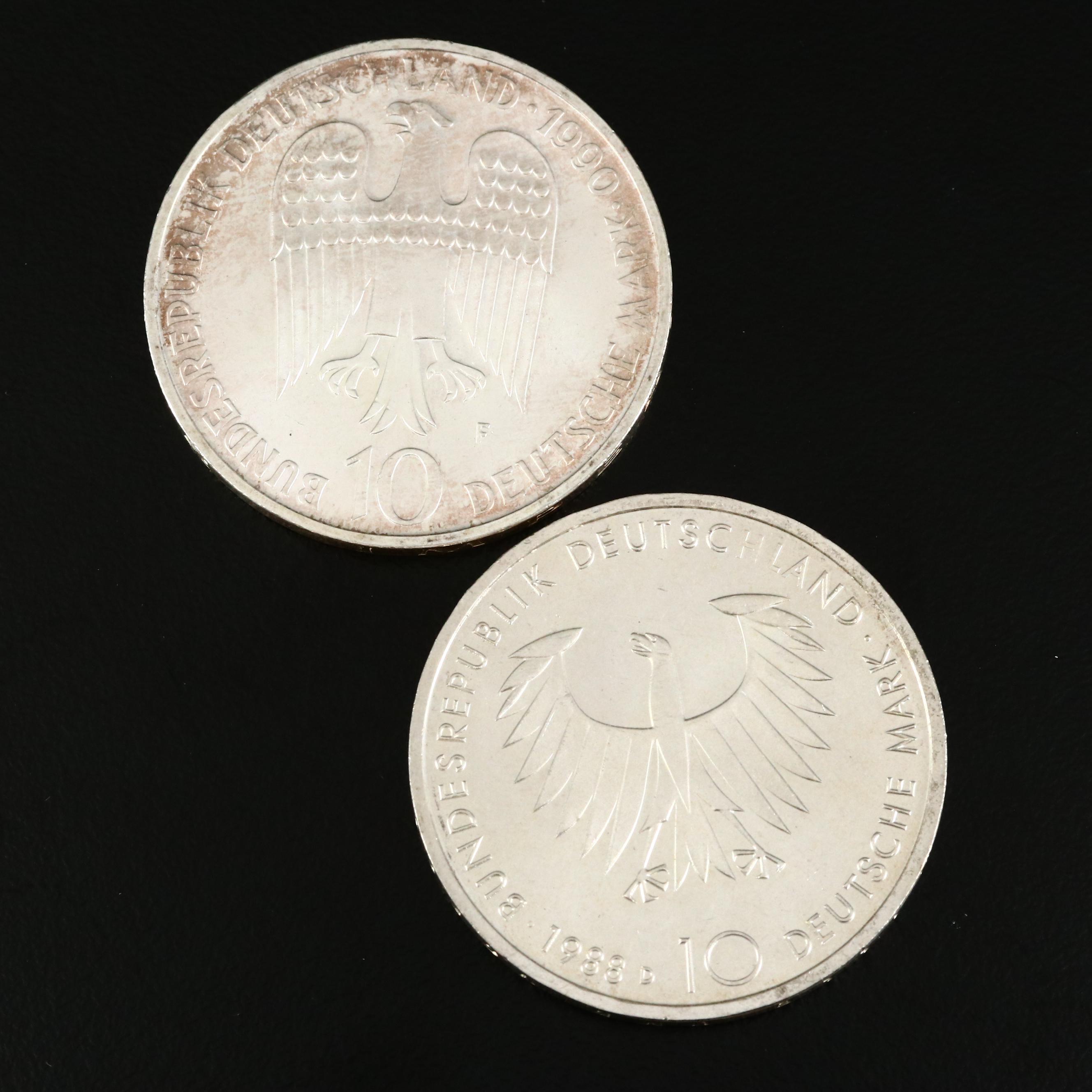 German Silver Commemorative 10-Mark Coins, Late 20th Century | EBTH