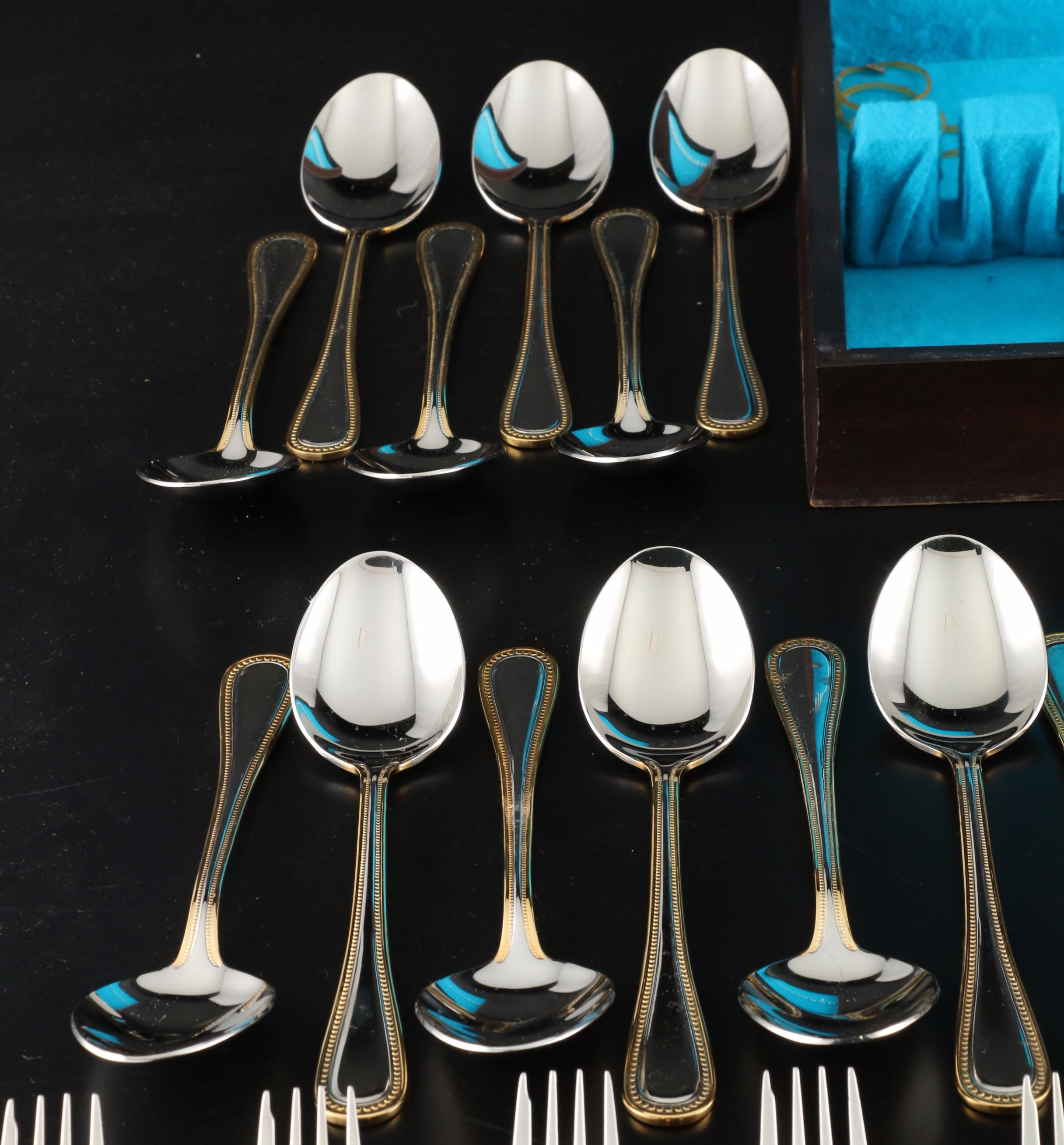 Wallace Stainless Steel "Gold Royal Bead" Flatware with Chest | EBTH