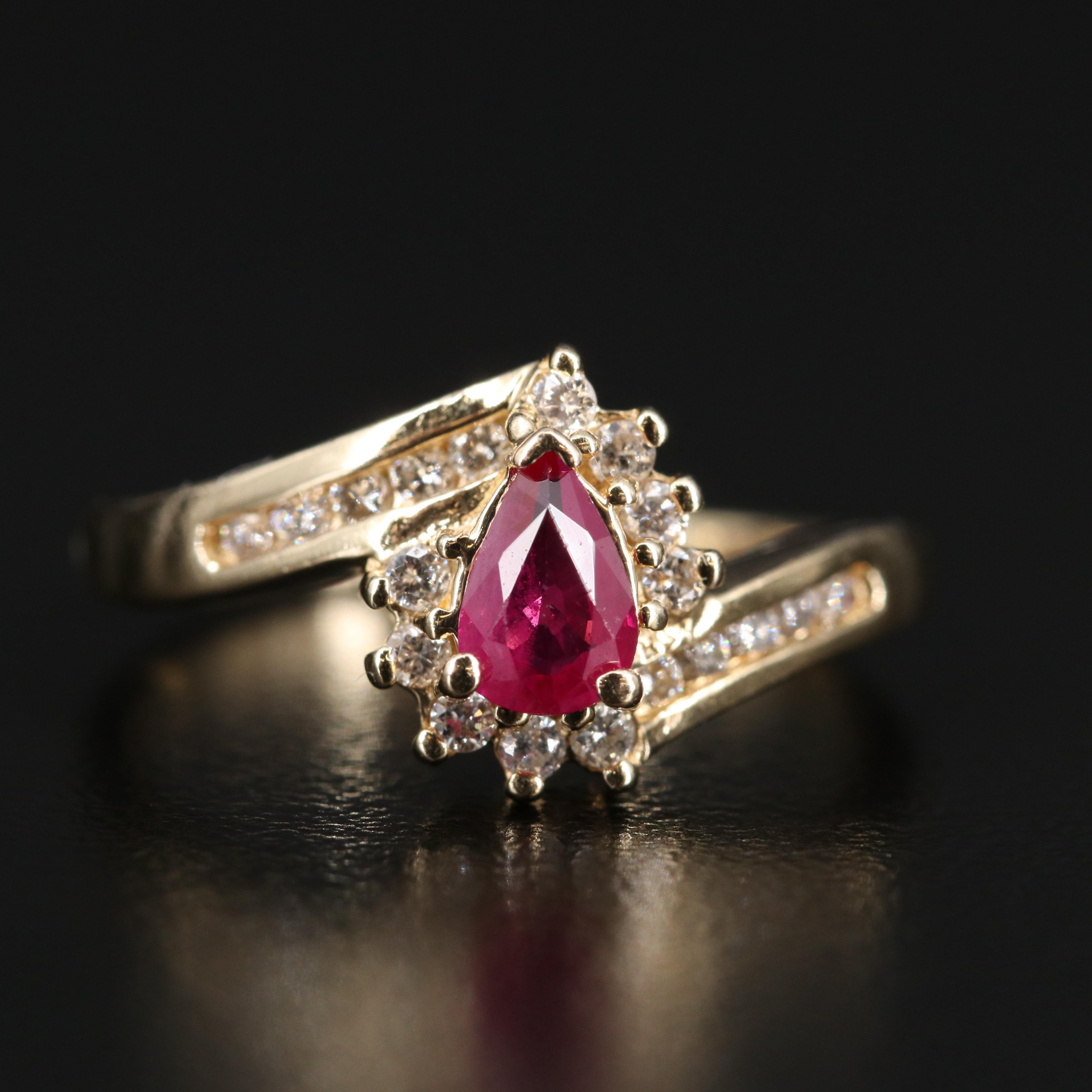 14K Ruby and Diamond Teardrop Ring | EBTH