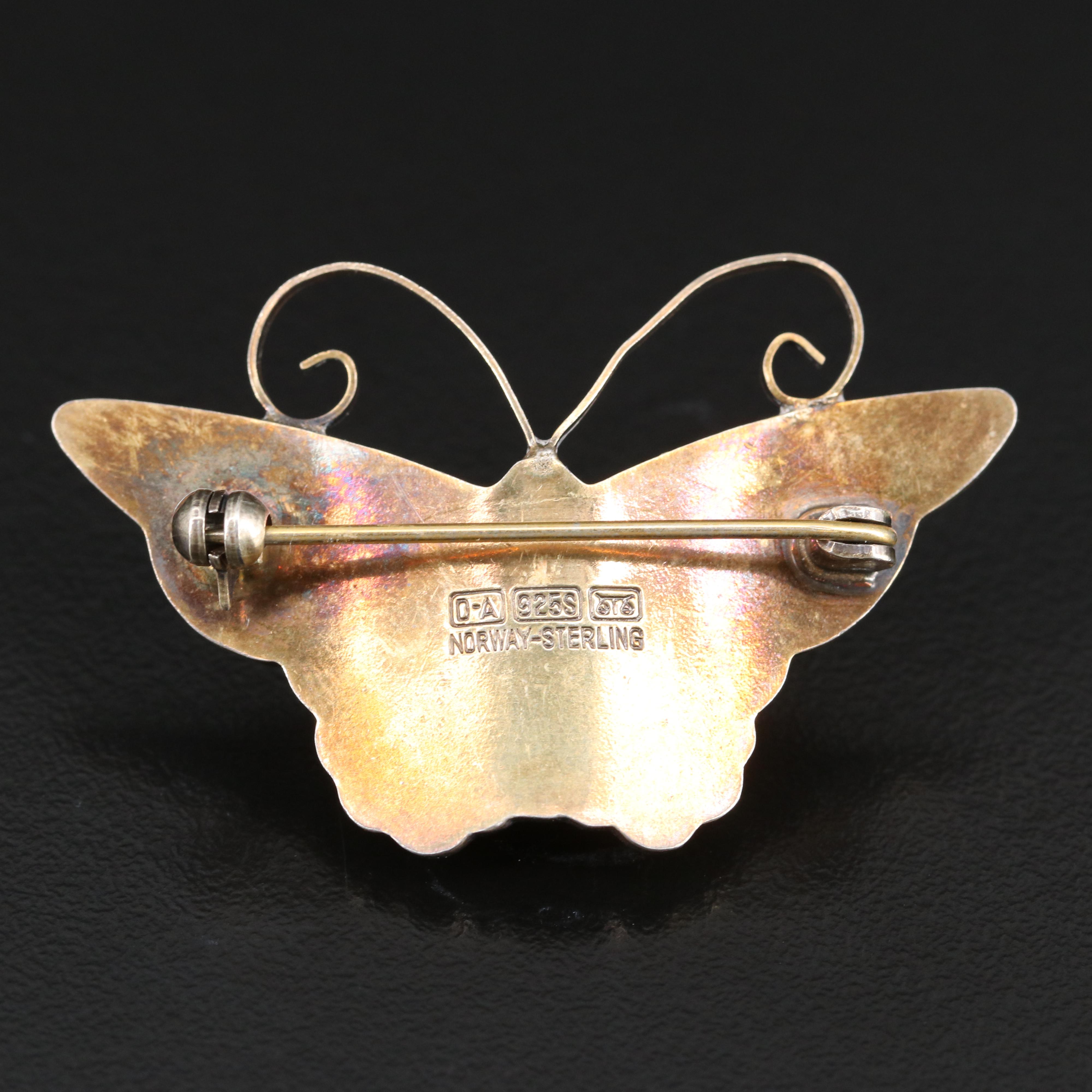 Vintage David Andersen Sterling Enamel Butterfly Brooch | EBTH