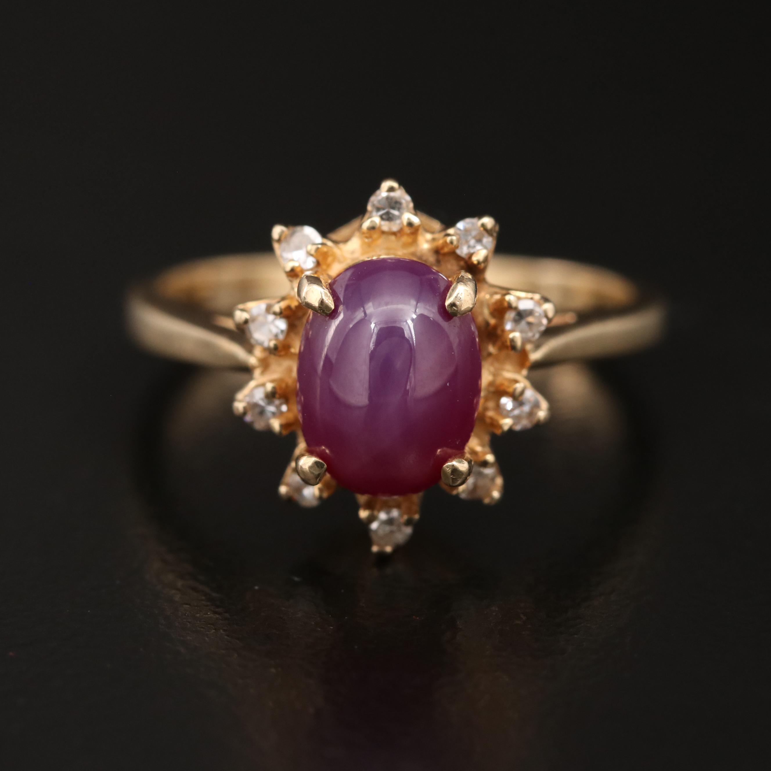 Vintage 14K Linde Star Sapphire Ring with Diamond Halo | EBTH