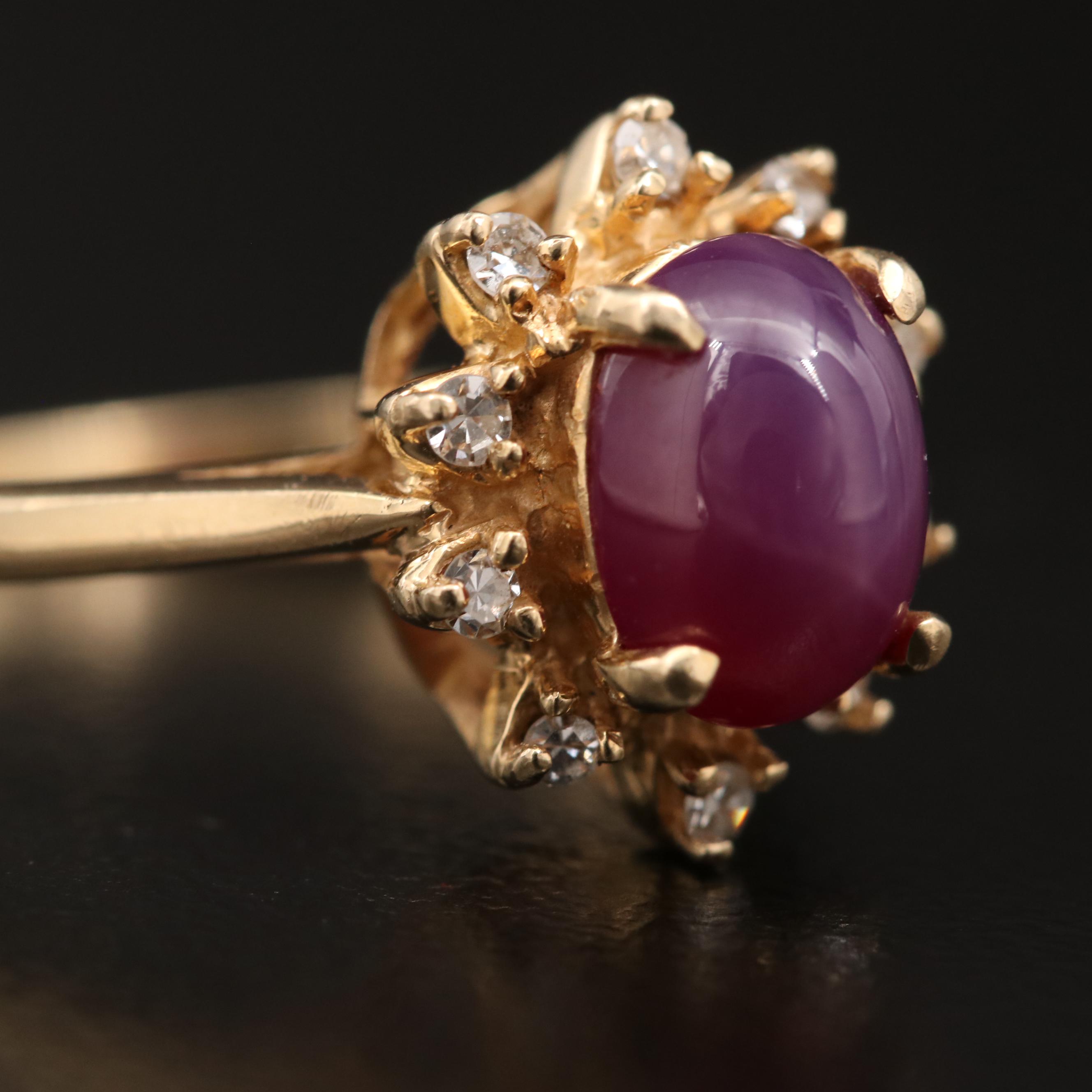 Vintage 14K Linde Star Sapphire Ring with Diamond Halo | EBTH