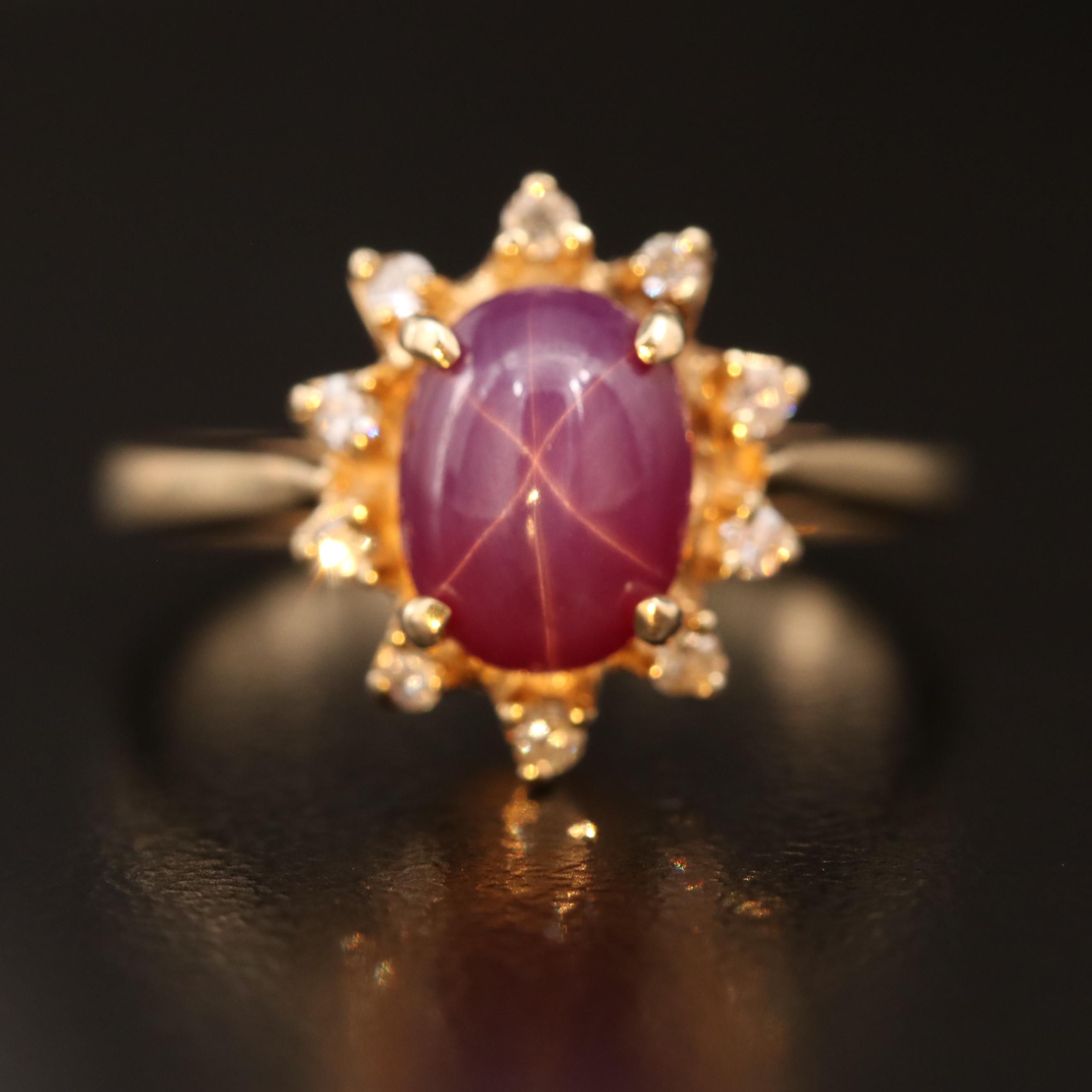 Vintage 14K Linde Star Sapphire Ring with Diamond Halo | EBTH