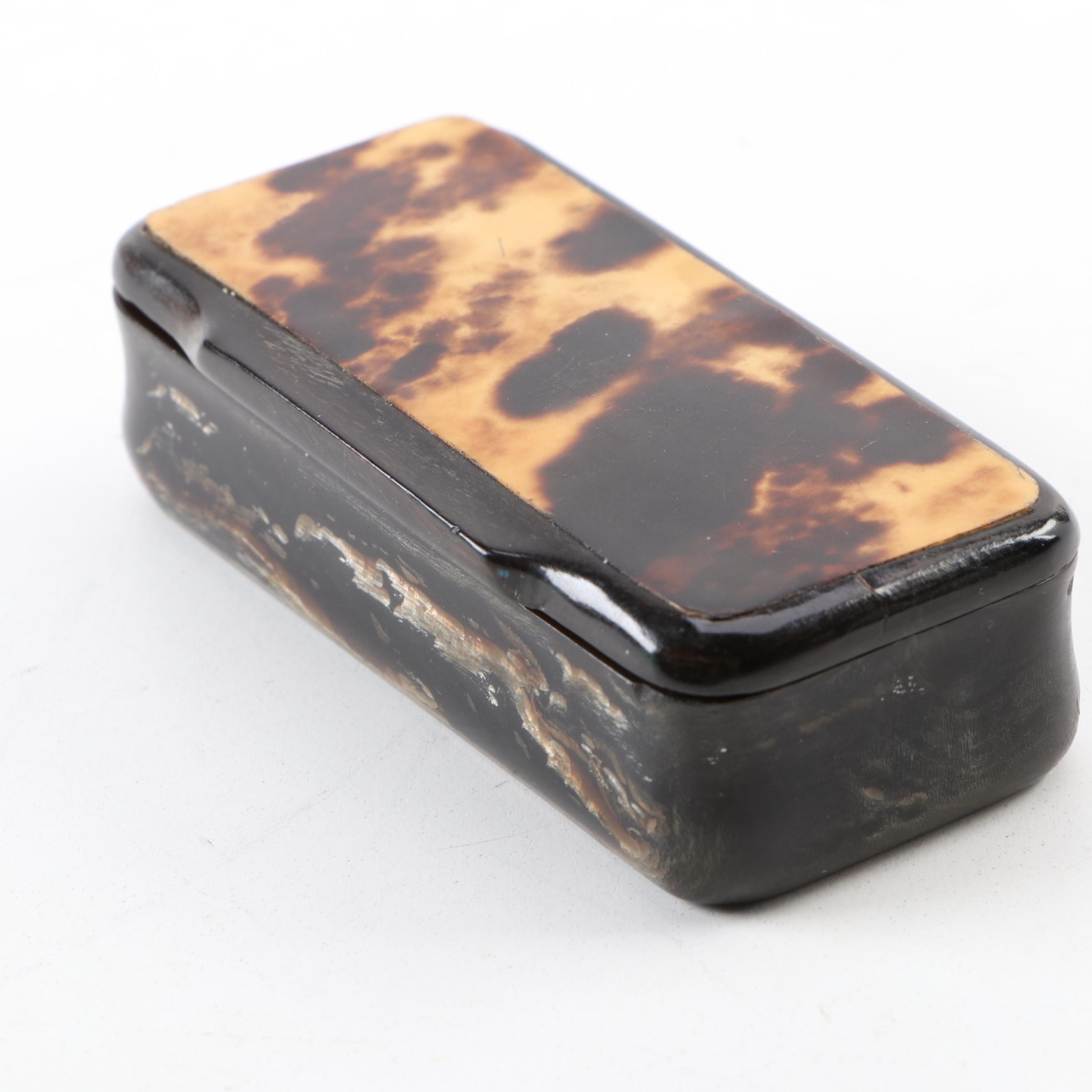 Carved Horn and Tortoiseshell Snuff Box, 19th Century | EBTH