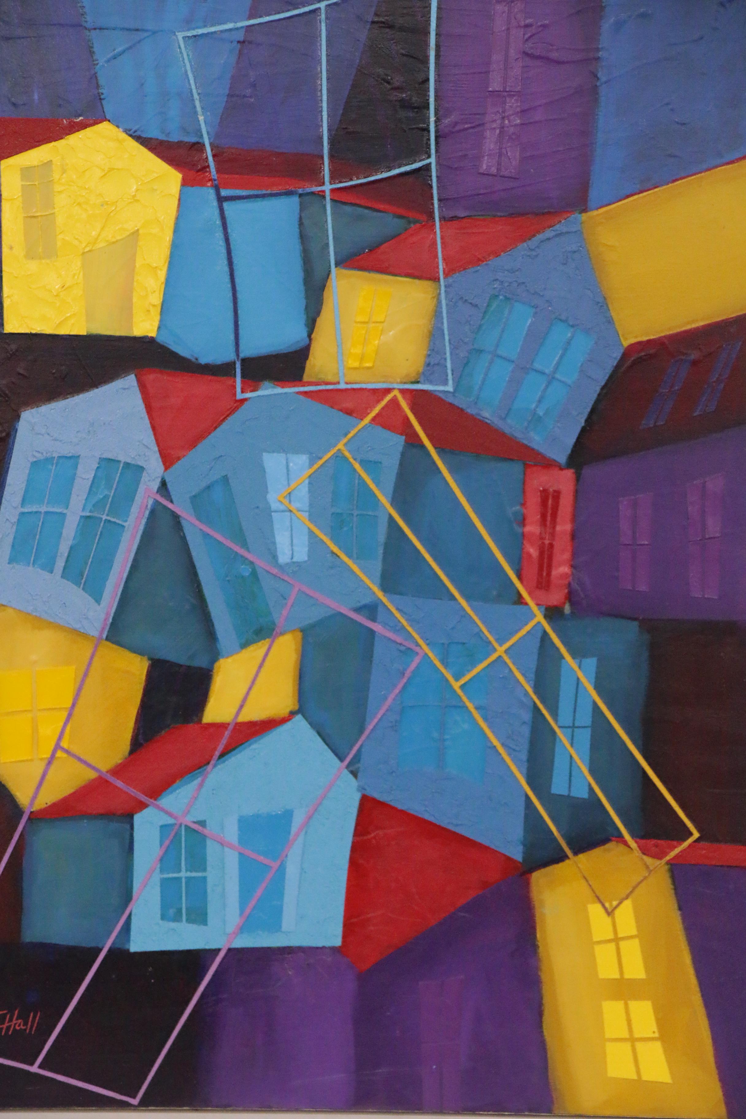 J.C. Hall Abstract Mixed Media Painting of Houses | EBTH