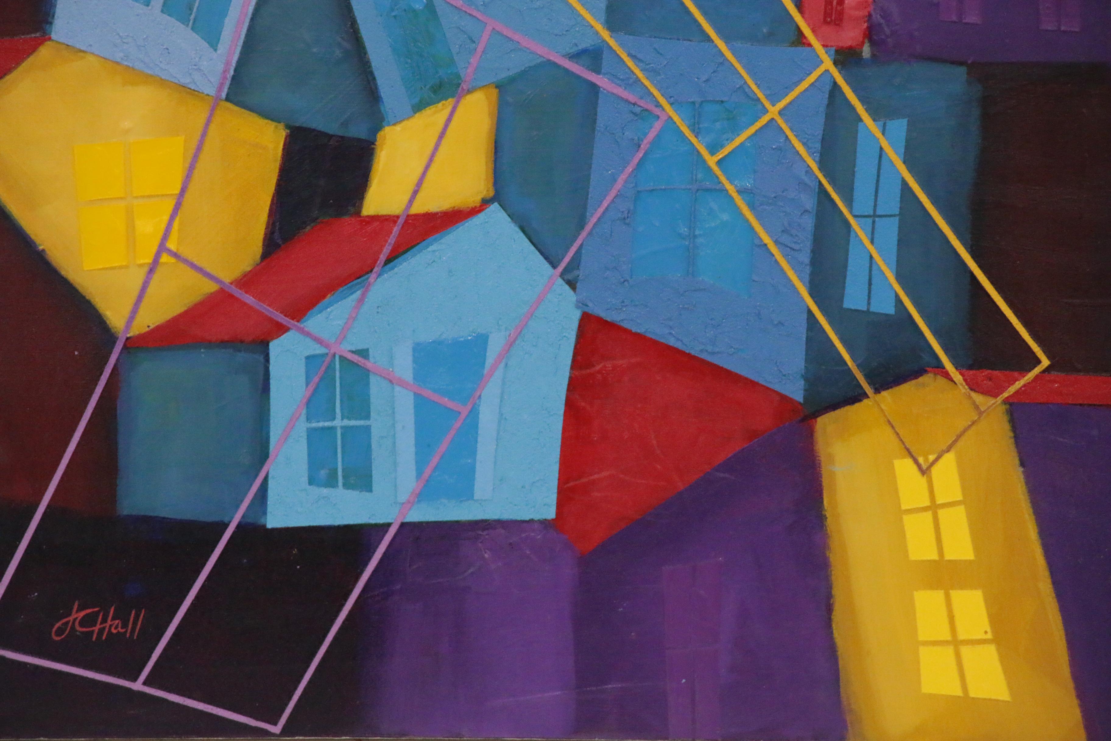 J.C. Hall Abstract Mixed Media Painting of Houses | EBTH
