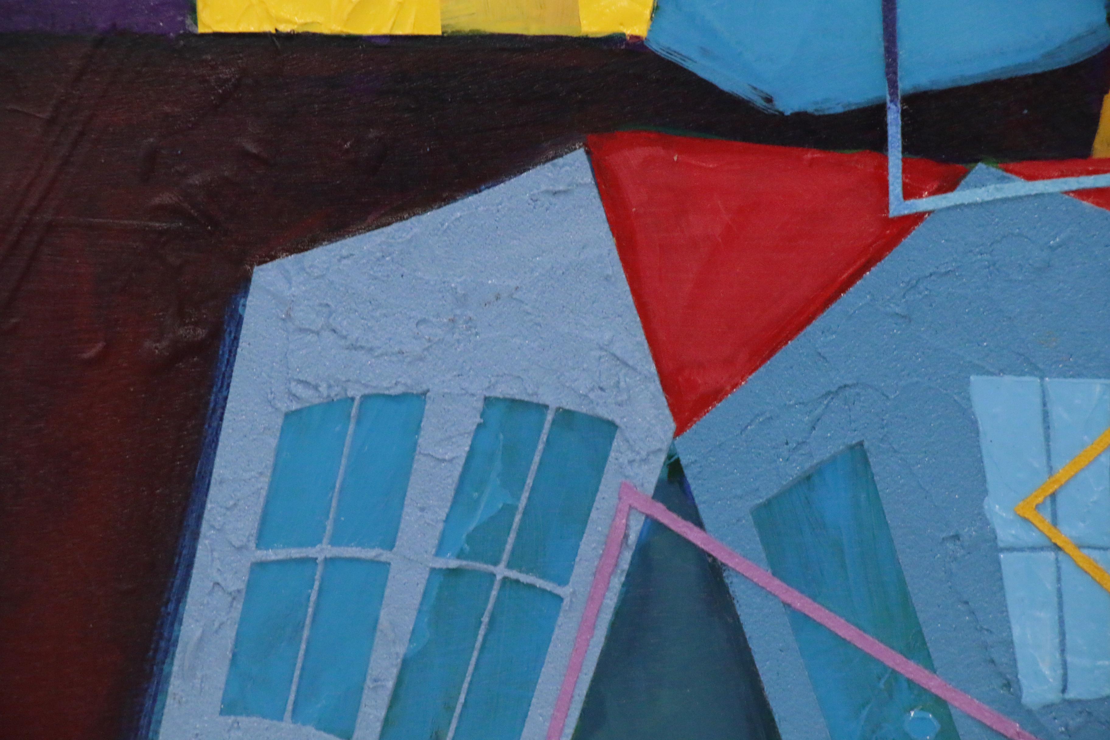 J.C. Hall Abstract Mixed Media Painting of Houses | EBTH