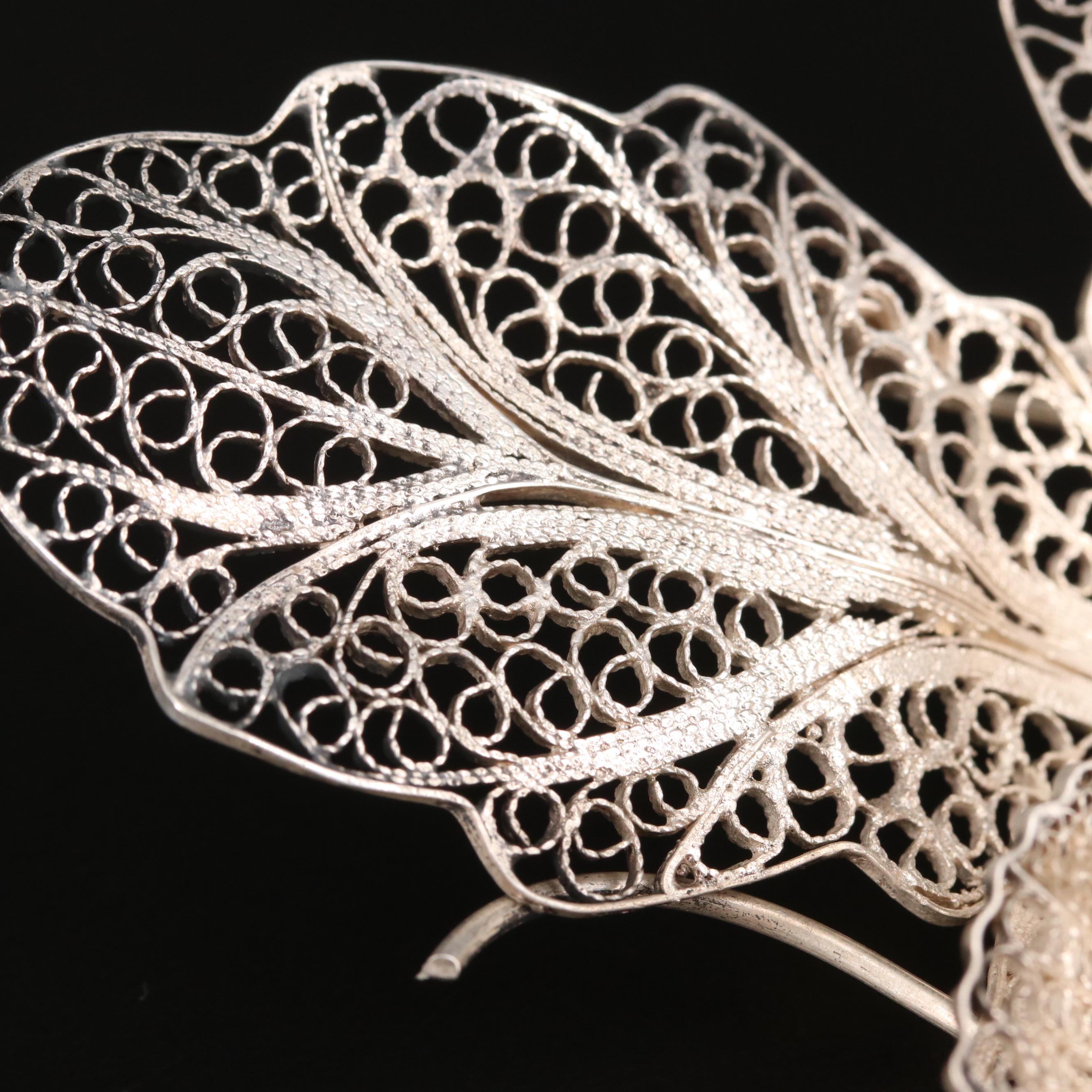 Sterling Silver Filigree Flower Brooch | EBTH