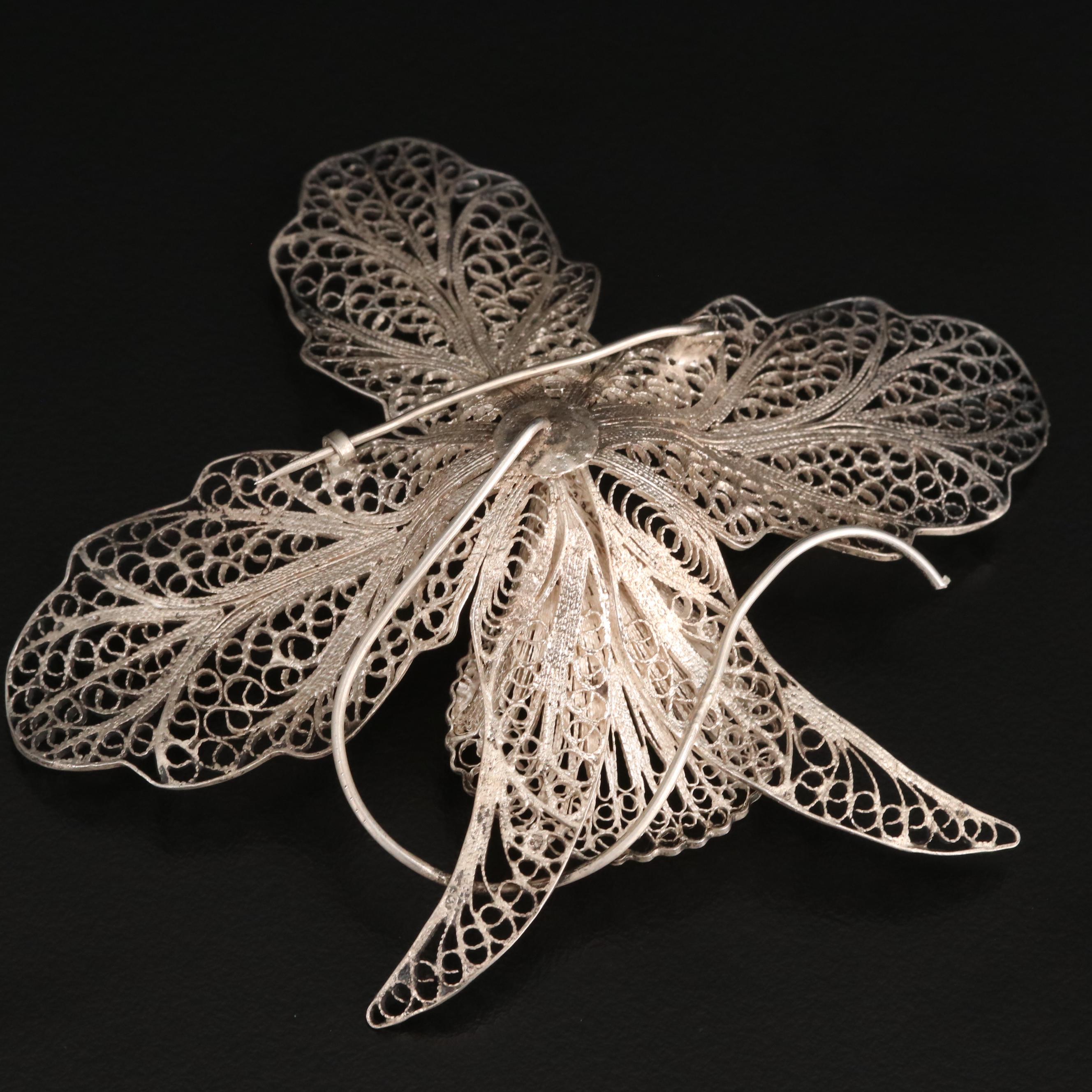 Sterling Silver Filigree Flower Brooch | EBTH
