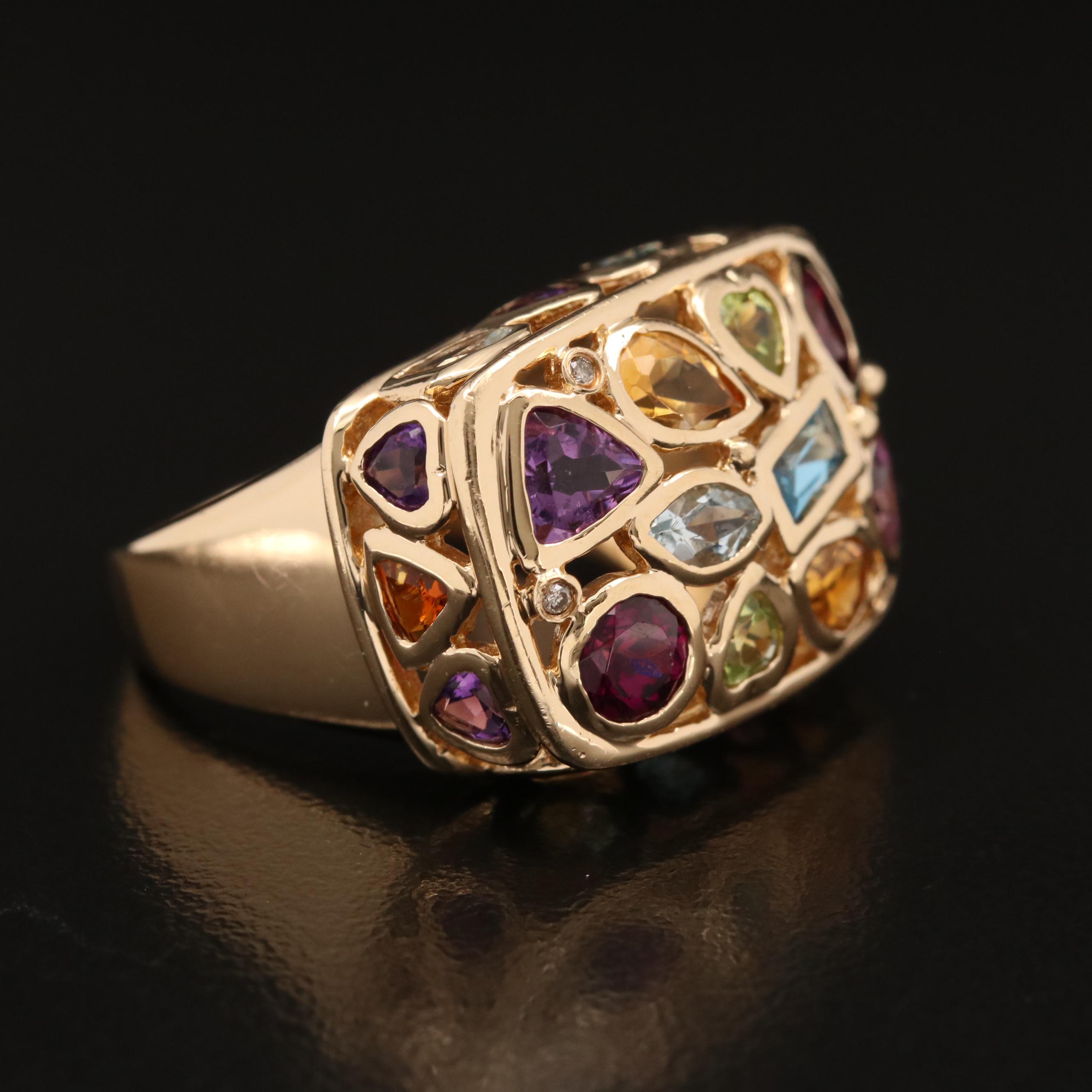 14K Multi-Gemstone Ring with Diamond Accents | EBTH