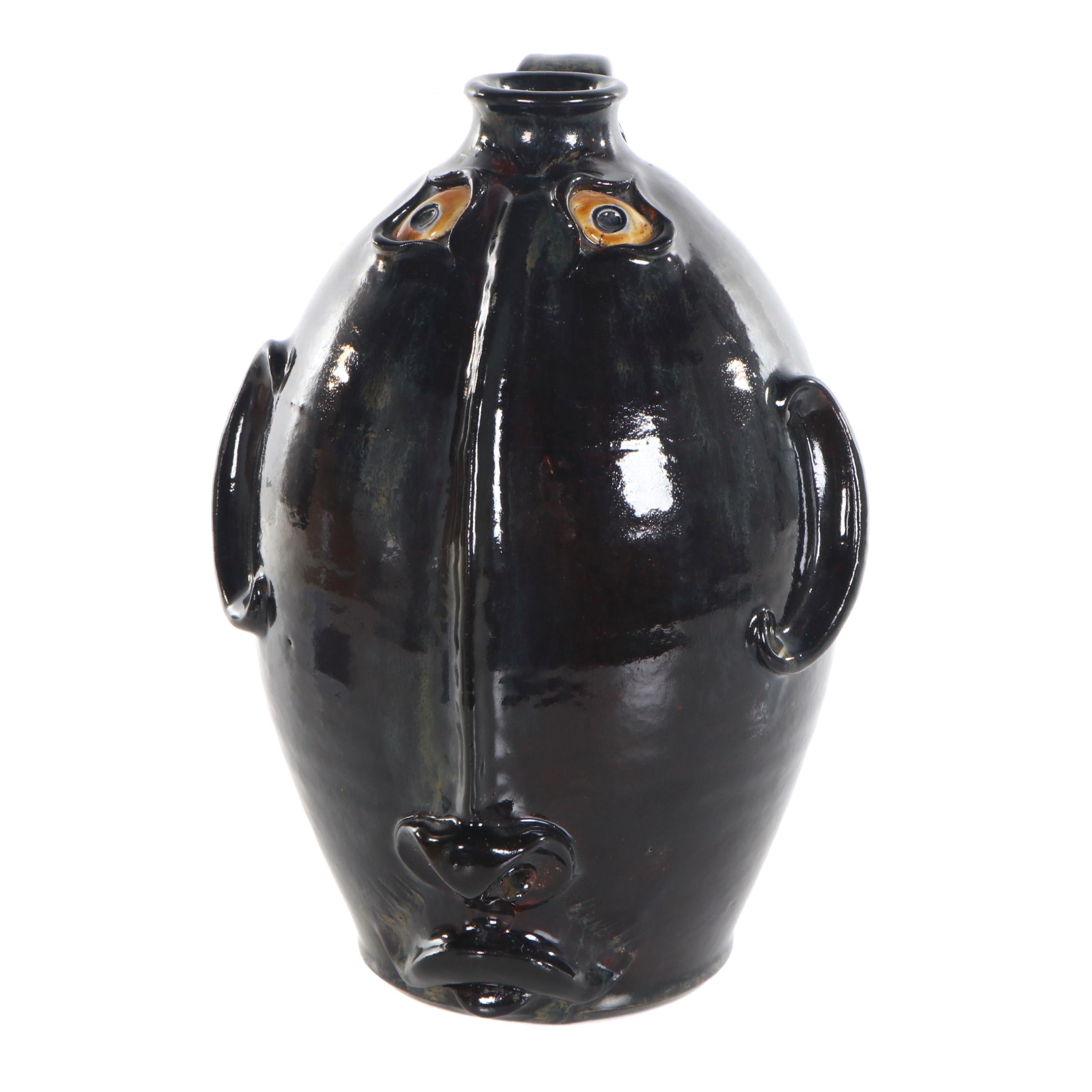 Roger Corn Folk Art Ceramic Face Jug, 2002 | EBTH